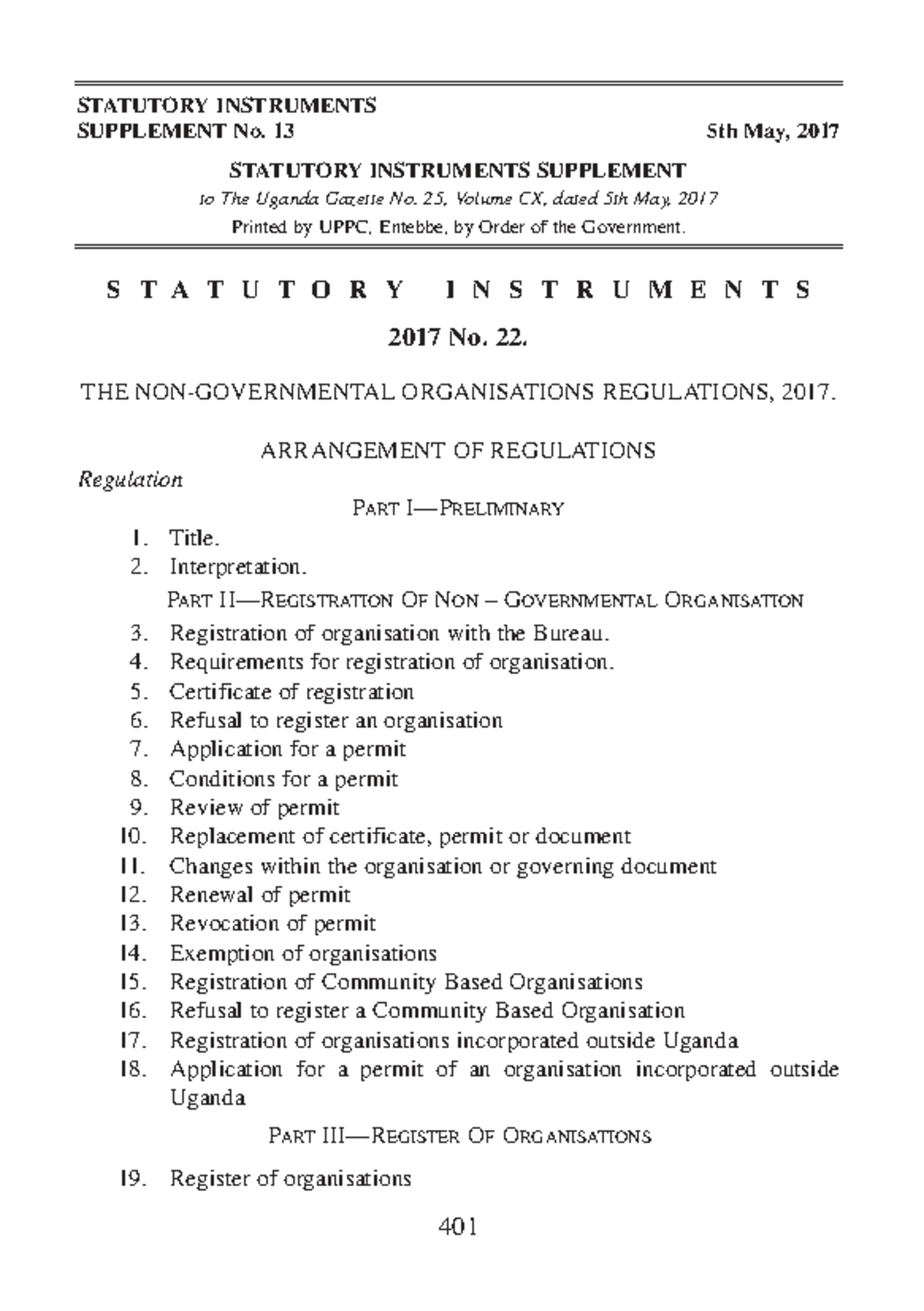 The NGO Regulations 2017 - STATUTORY INSTRUMENTS SUPPLEMENT No. 13 5th ...