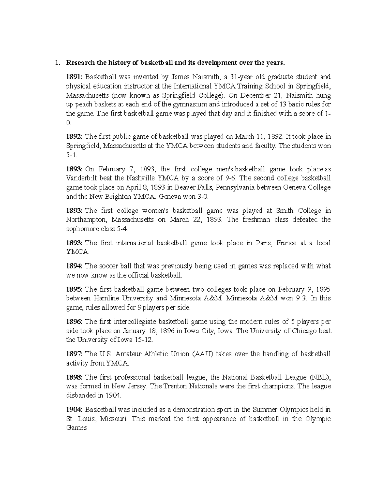 Basketball - Research the history of basketball and its development ...