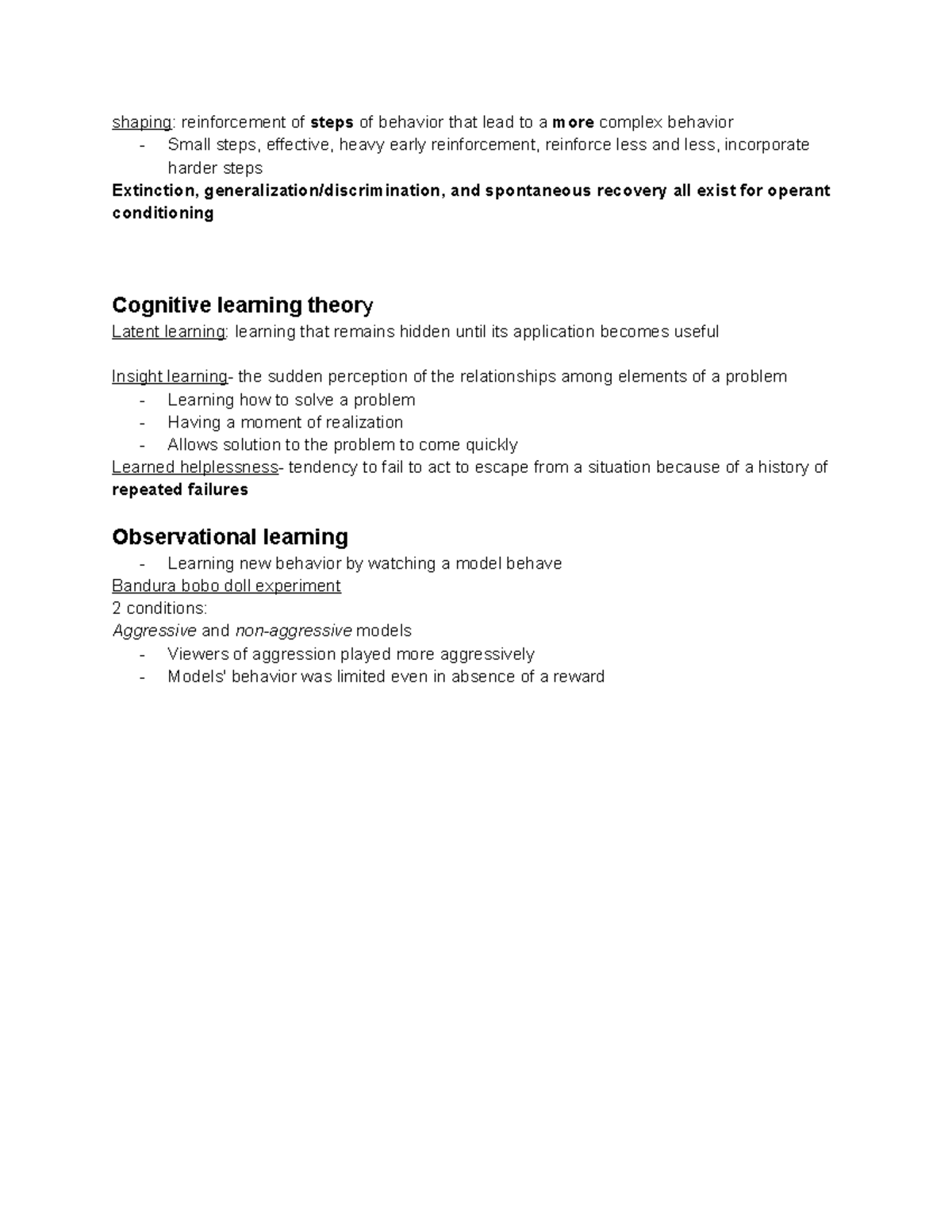 Intro to Learning - shaping: reinforcement of steps of behavior that ...