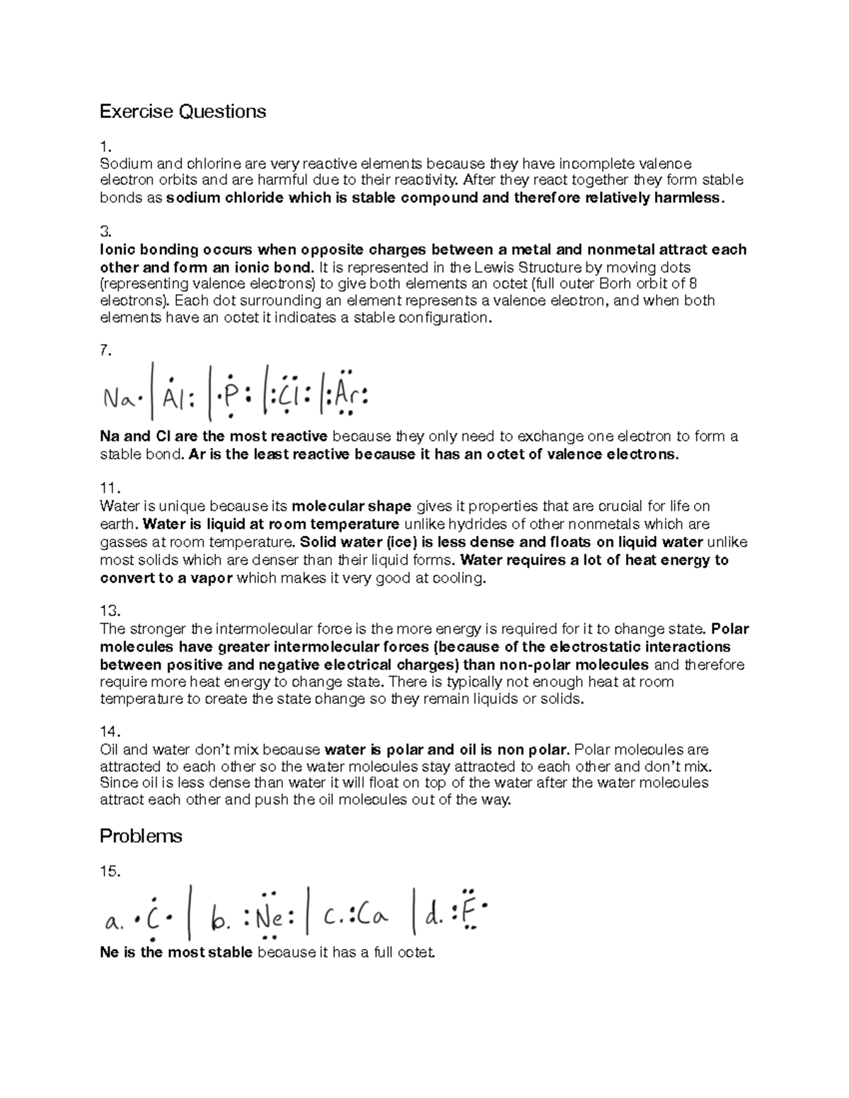 Chemistry A6 - Homework assignment A6 - Exercise Questions 1. Sodium ...
