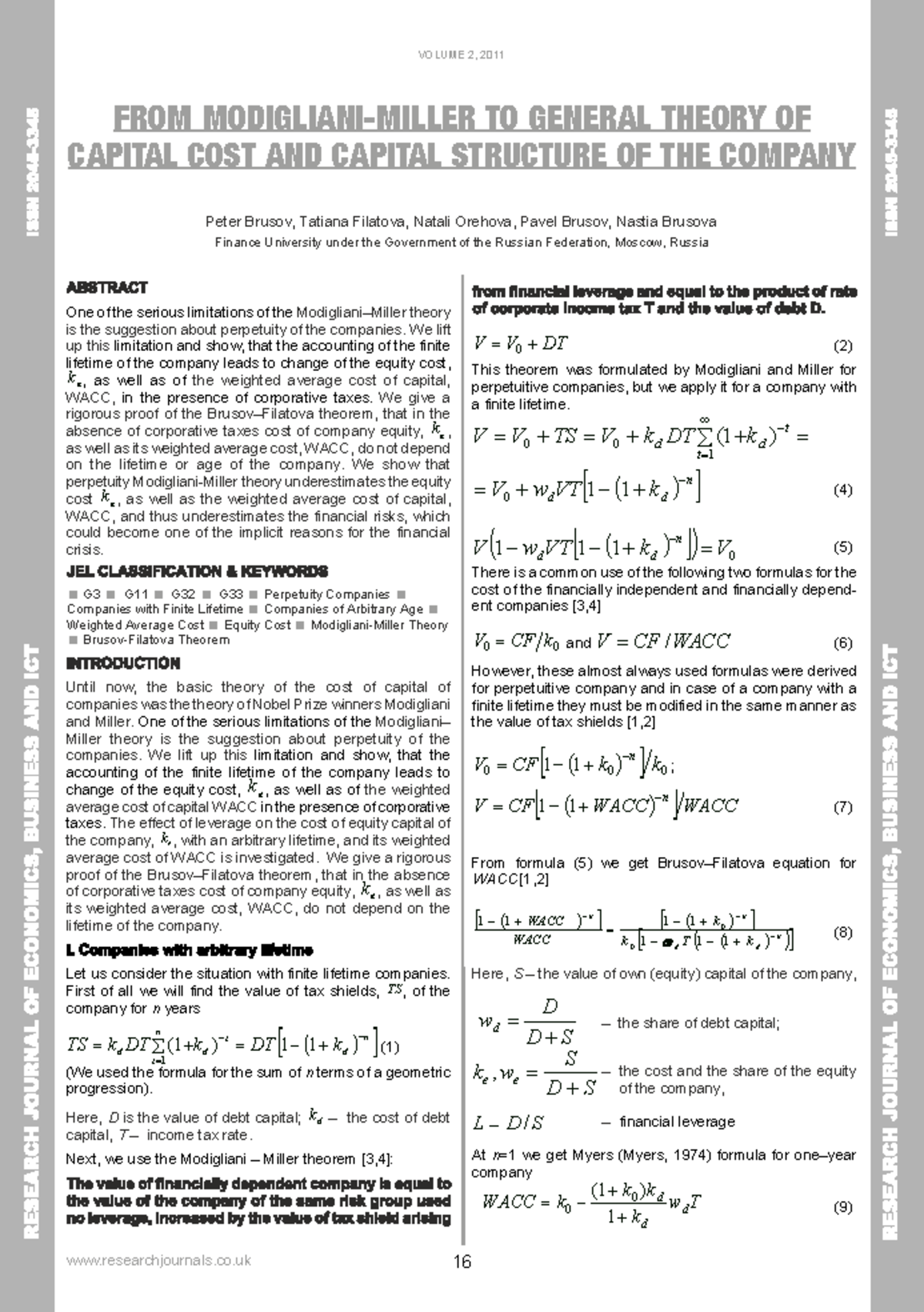 From Modigliani Miller To General Theory - FROM MODIGLIANI-MILLER TO ...