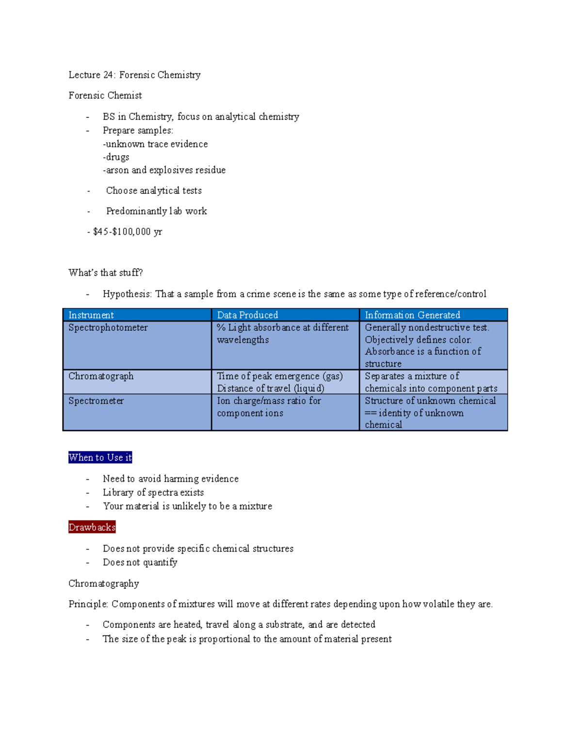 Lecture 24 - Lecture 24: Forensic Chemistry Forensic Chemist BS in ...