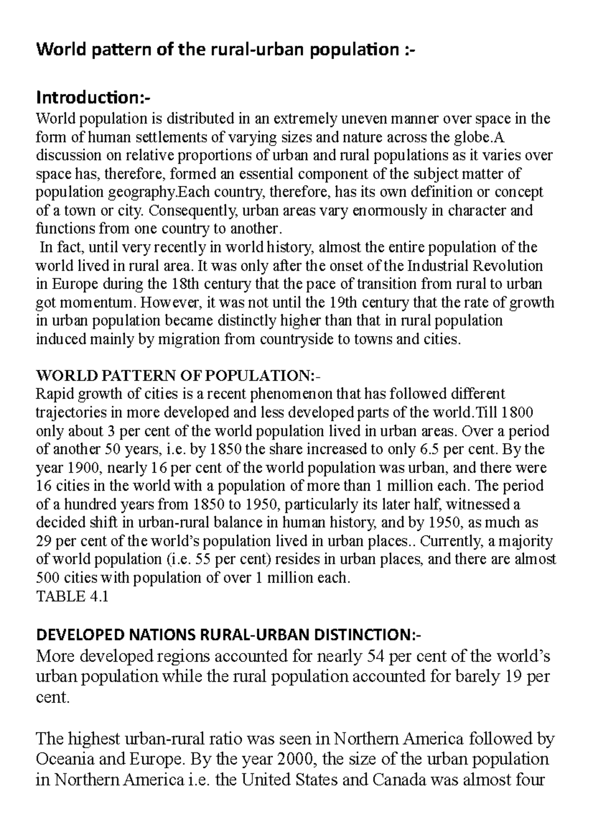 World pattern of the rural-urban population - Consequently, urban areas ...