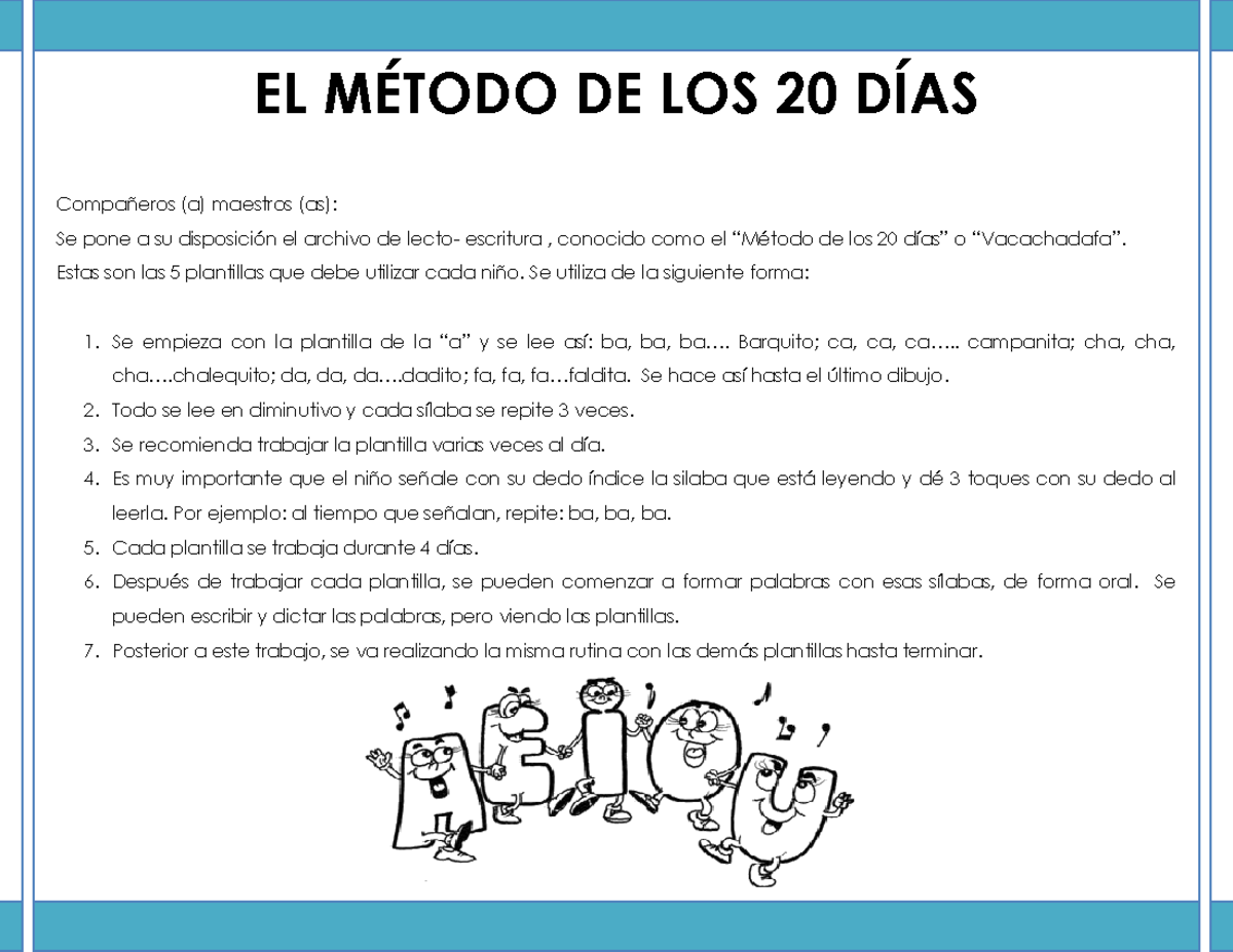 Metodo de 20 dias para leer - EL MÉTODO DE LOS 20 DÍAS Compañeros (a ...