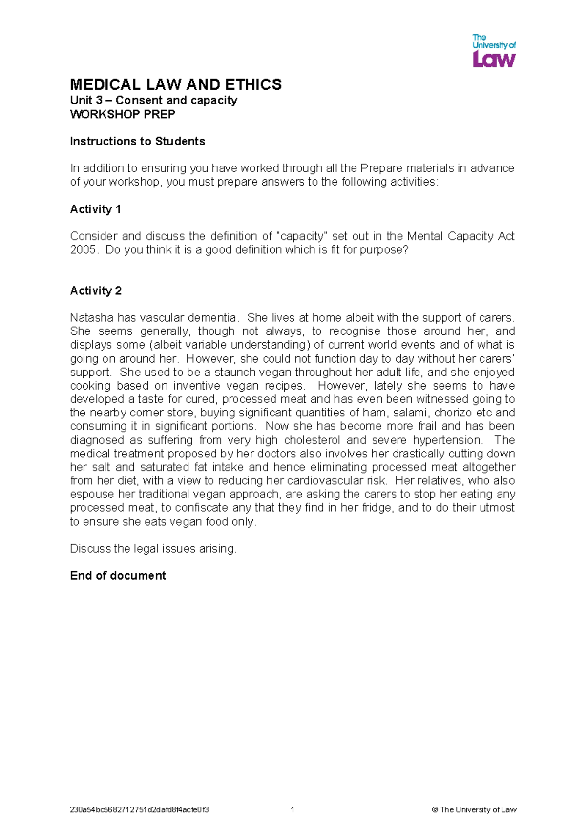 Medical Law questions - MEDICAL LAW AND ETHICS Unit 3 – Consent and ...