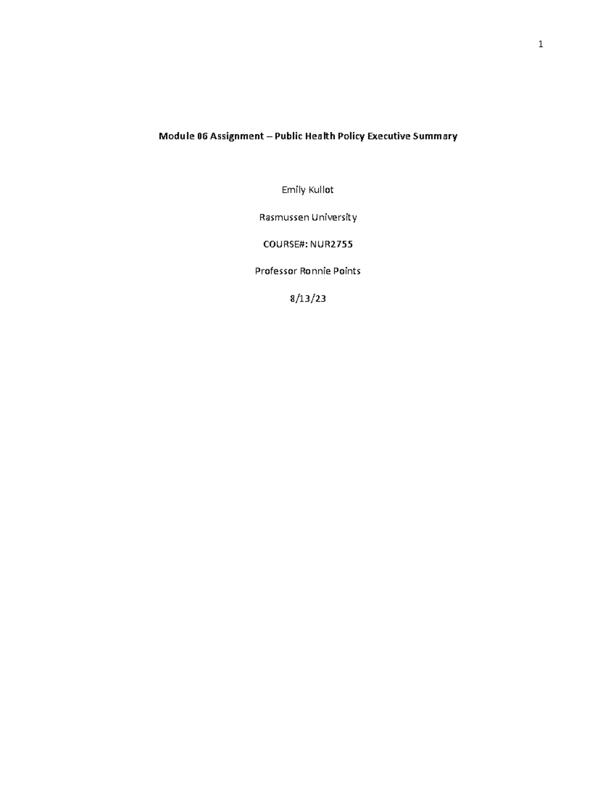 Module 06 Assignment – Public Health Policy Executive Summary - Module ...