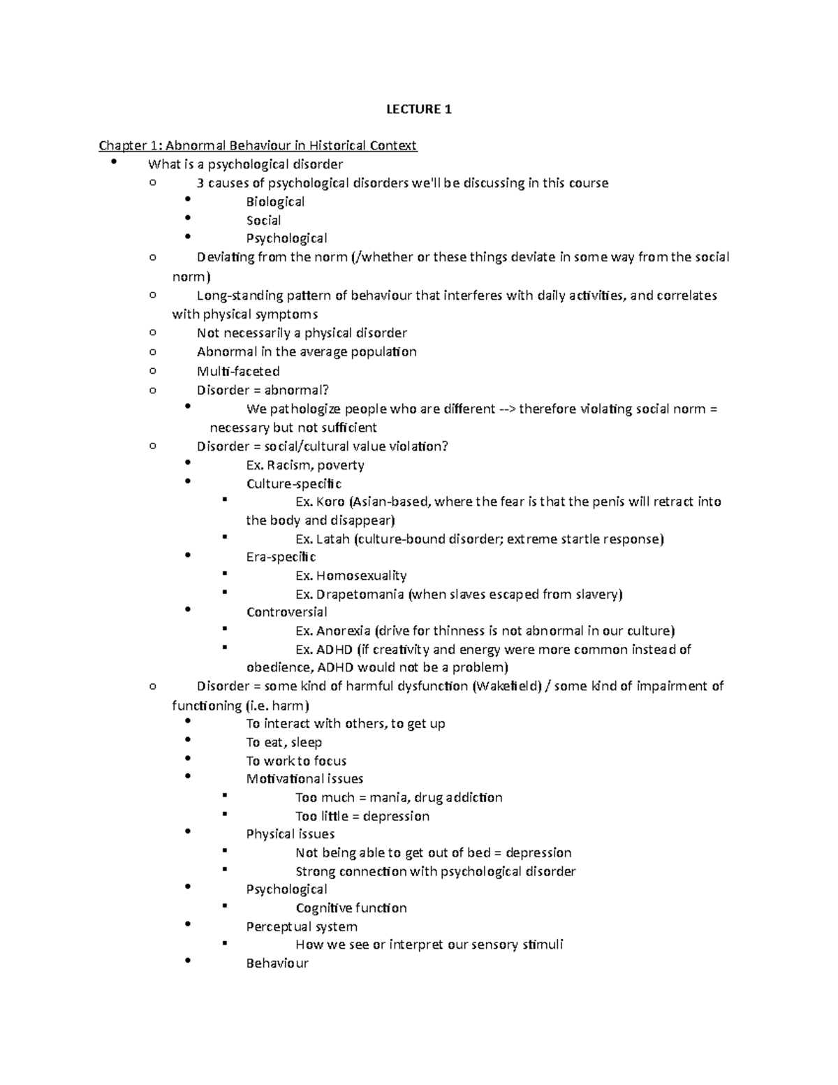 Lec 1 Notes Lecture Notes 1 4 Lecture 1 Chapter 1 Abnormal Behaviour In Historical Context