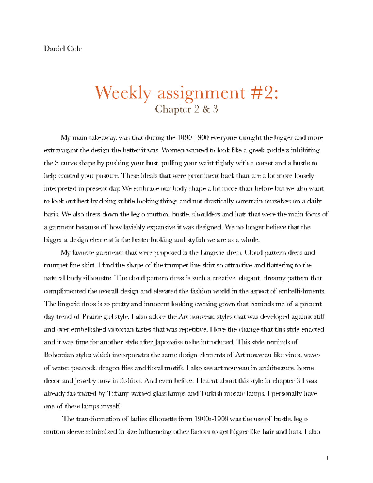 1890-1900-Chapter 2&3 assignment - Daniel Cole We e k l y a s s i g n m ...