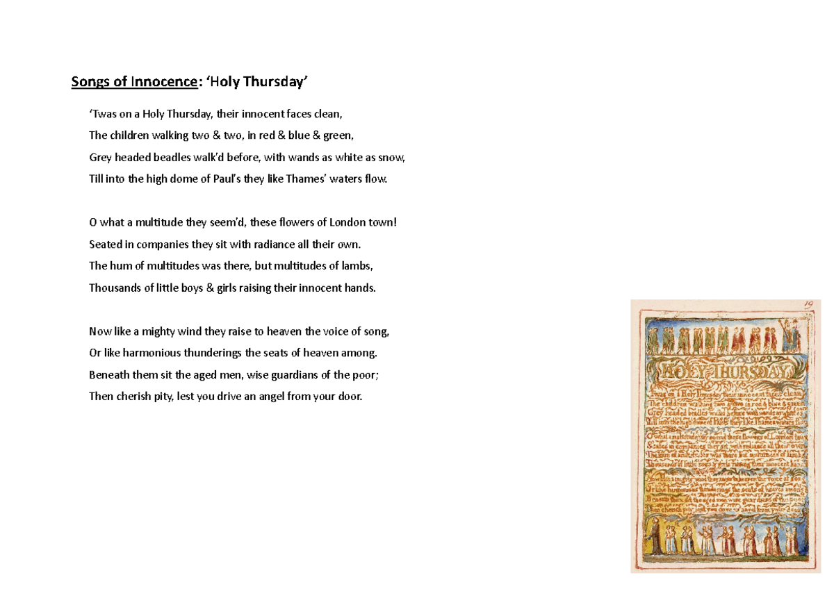 Holy Thursday Innocence - Songs of Innocence: ‘Holy Thursday’ ‘Twas on ...