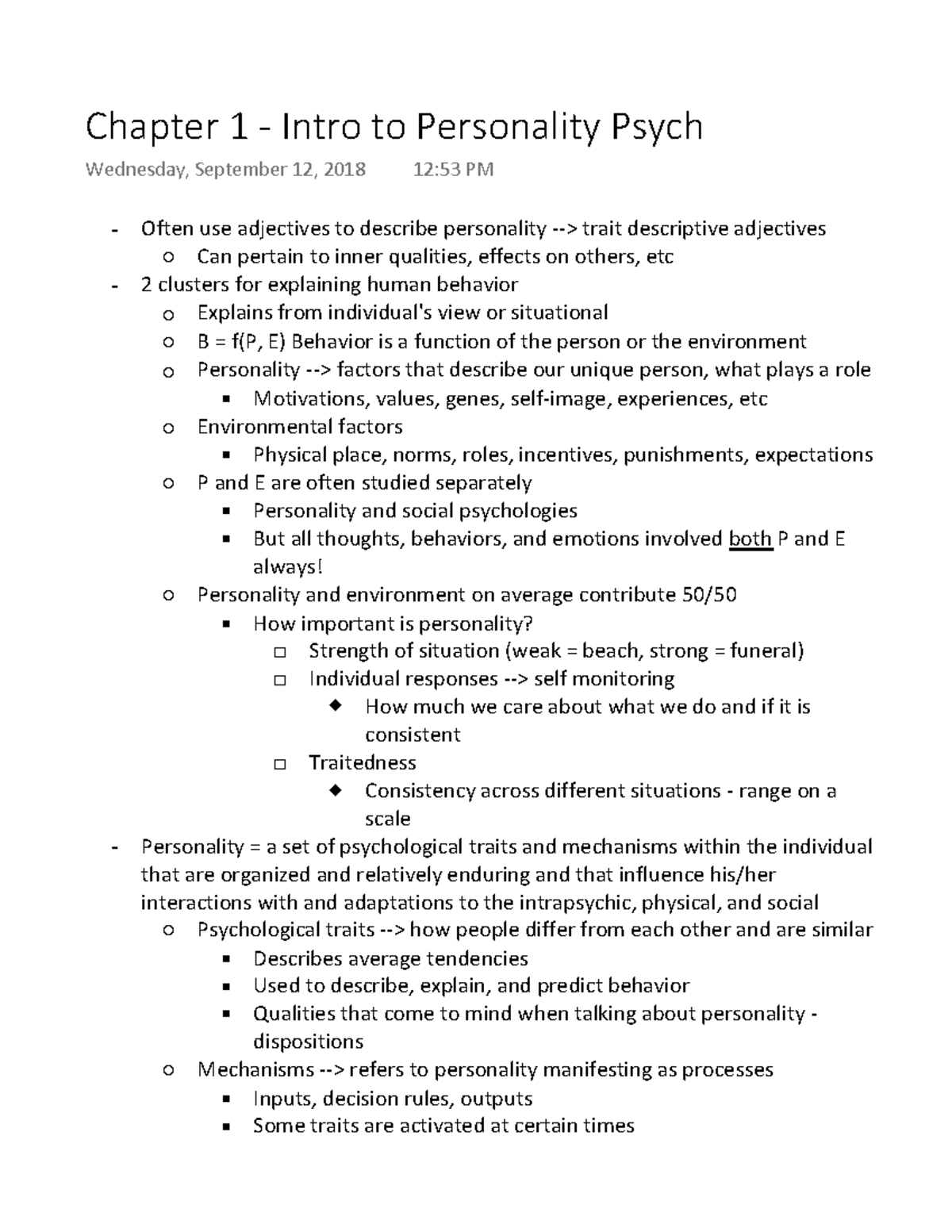 Chapter 1 - Intro to Personality Psych - Studocu