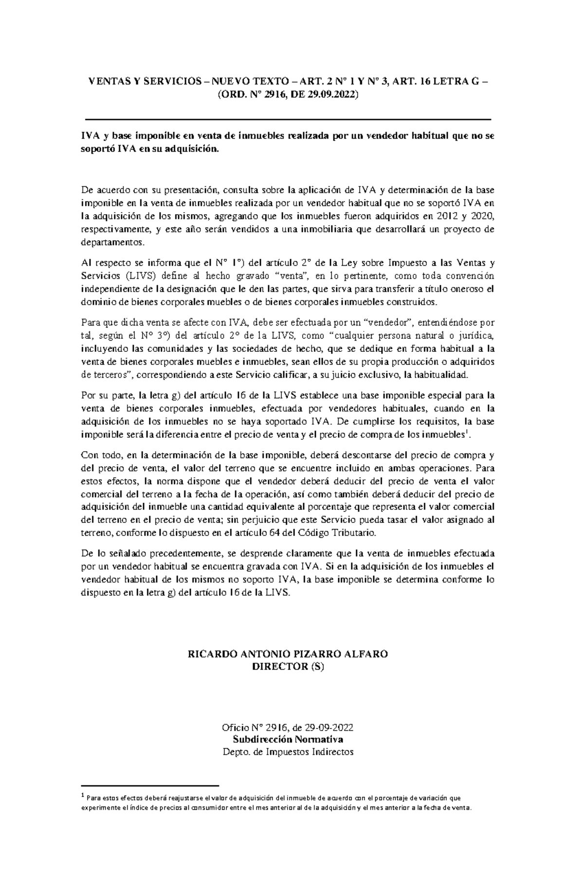2916-29 09 2022 - IVA y base imponible en venta de inmuebles realizada ...