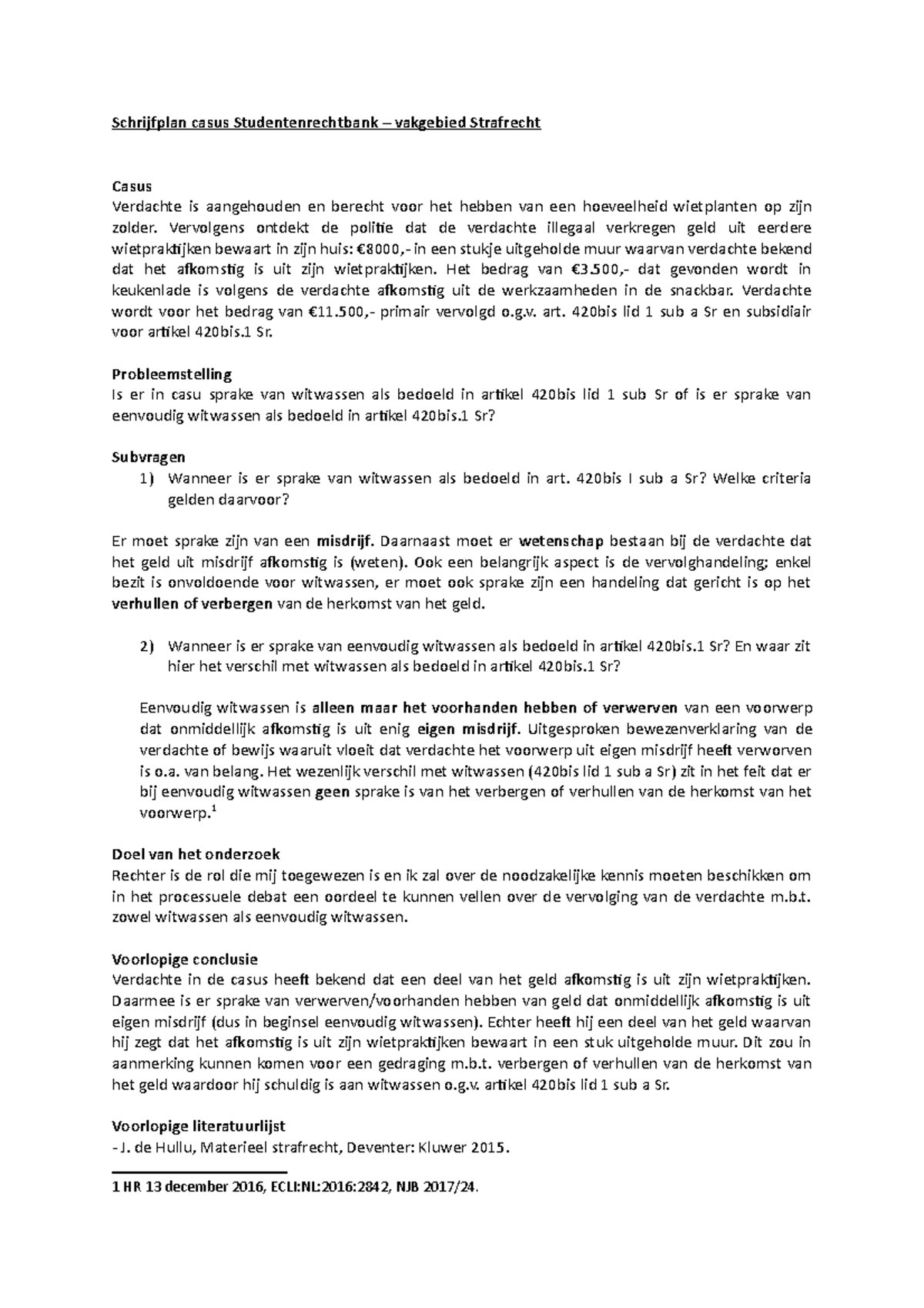 Schrijfplan witwassen - Schrijfplan casus Studentenrechtbank ...