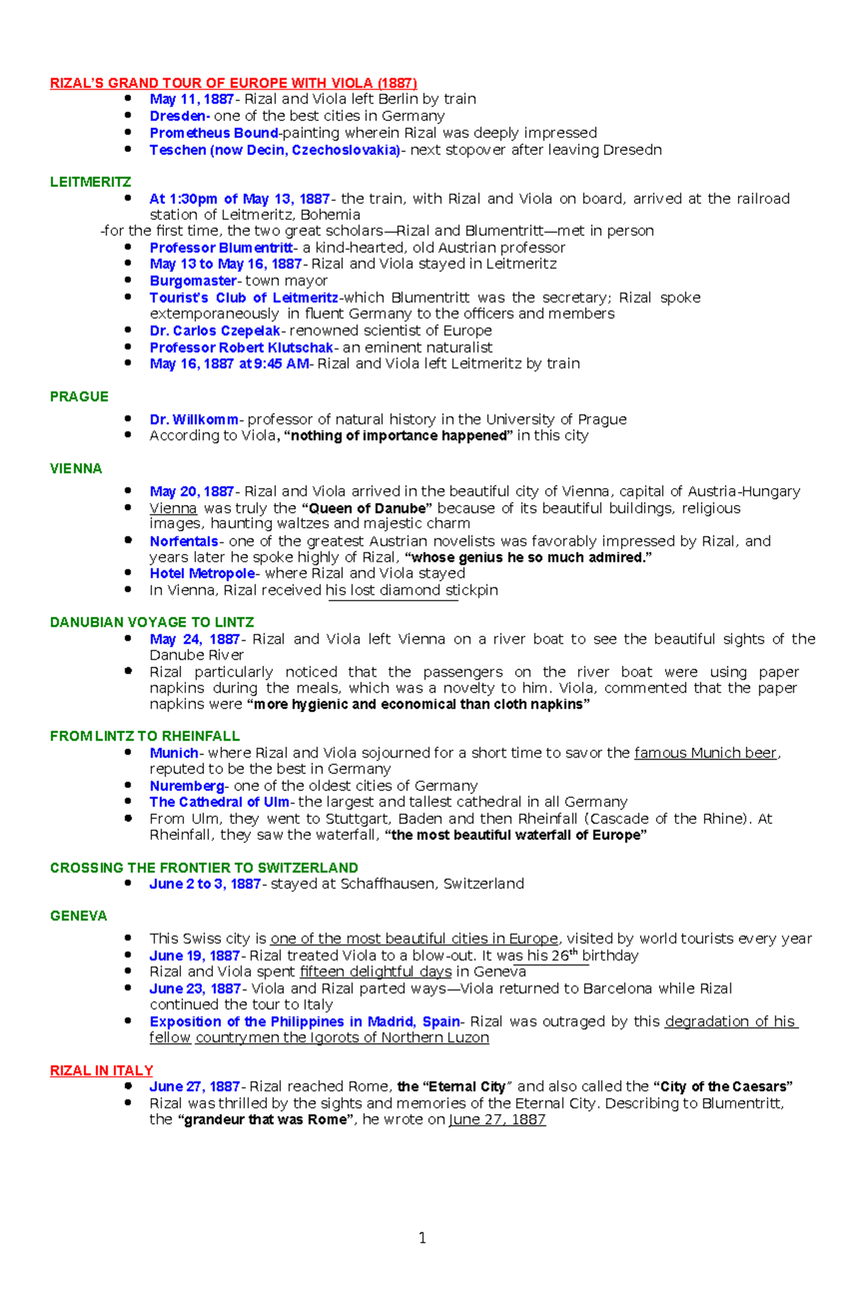 An Outline of Life and Works of Dr. Jose Rizal - RIZAL’S GRAND TOUR OF ...