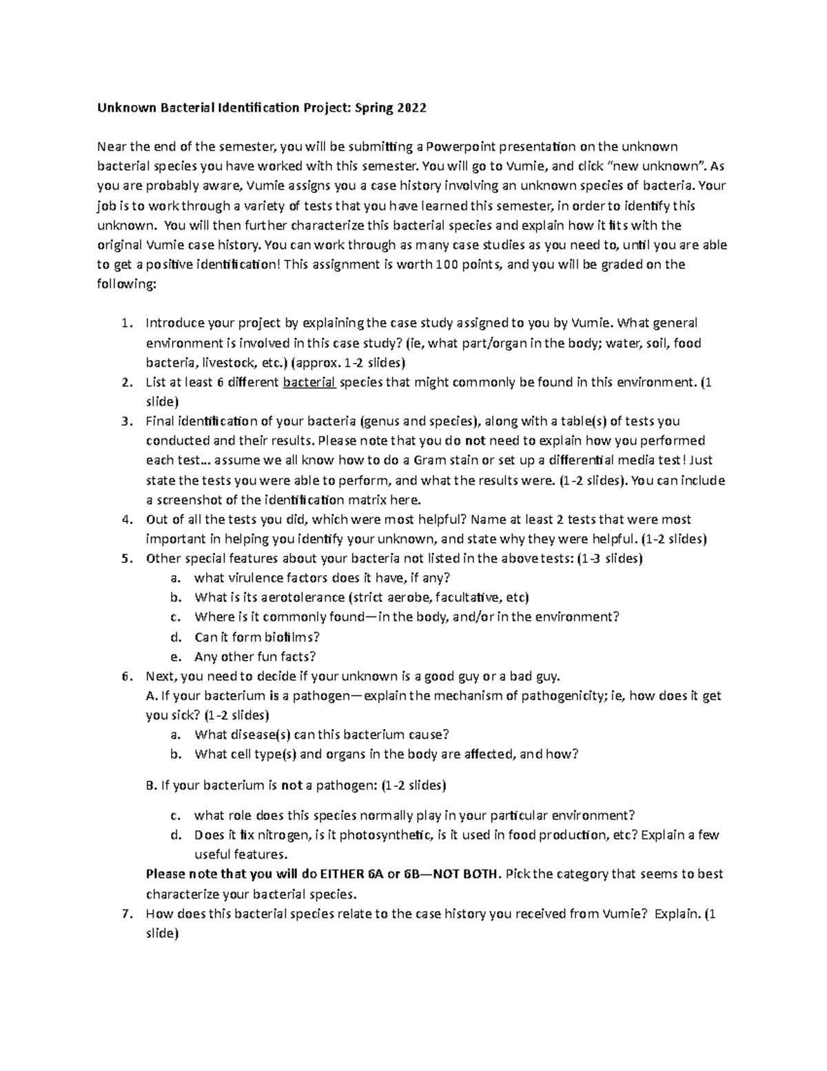 Unknown Bacterial Identification Project Sp22 - You will go to Vumie ...