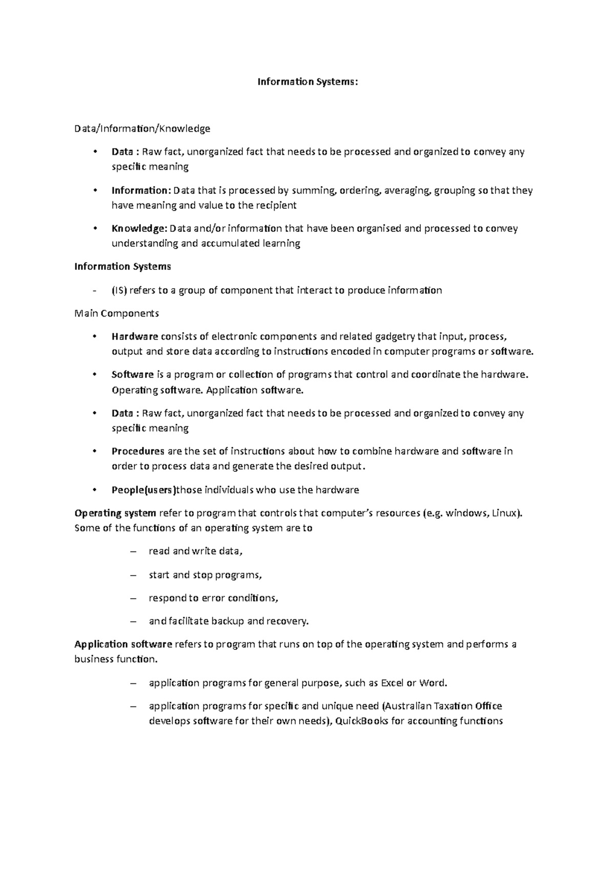 IIS Notes for Weeks 1-8 - Information Systems: Data/Information ...