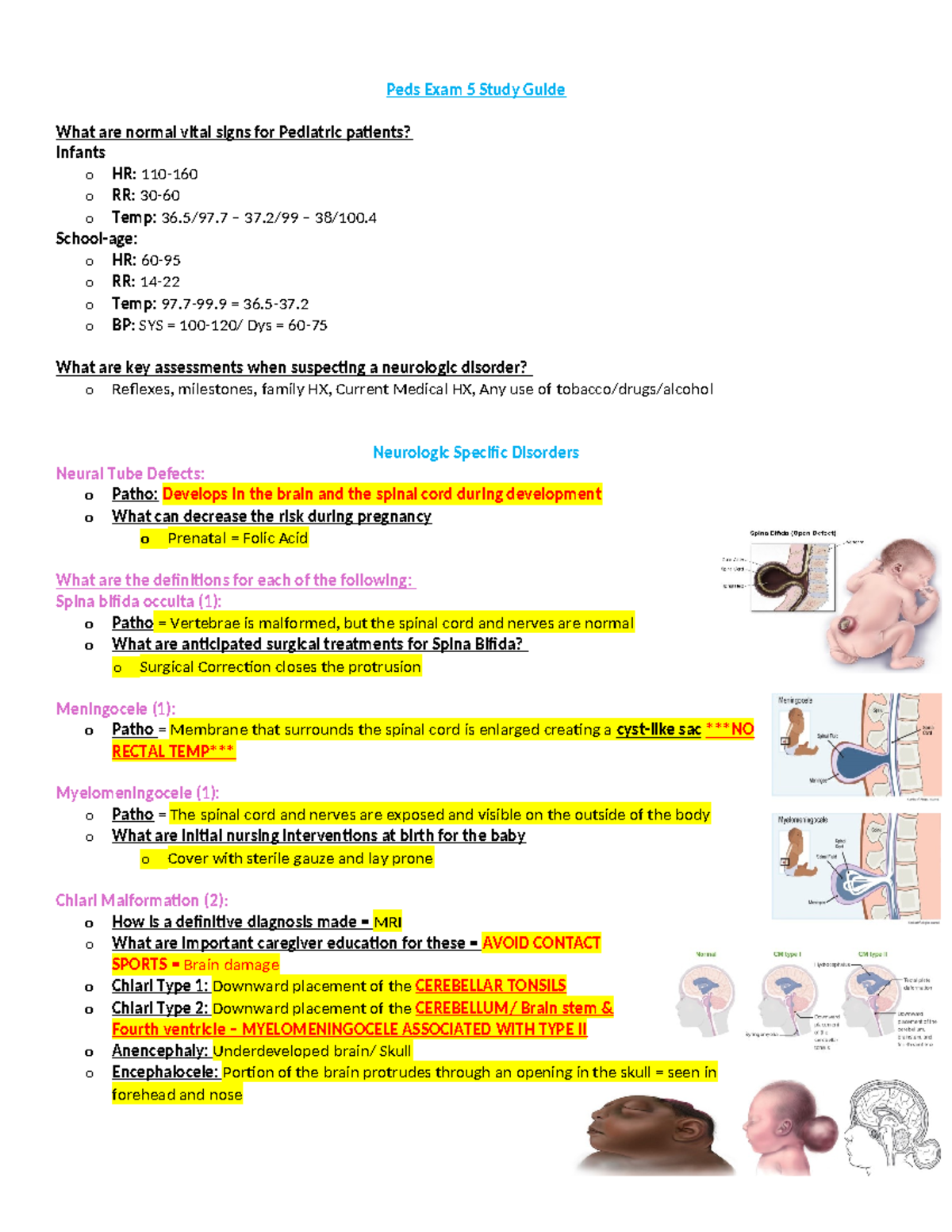 Peds Exam 5 Study Guide - Peds Exam 5 Study Guide What are normal vital ...