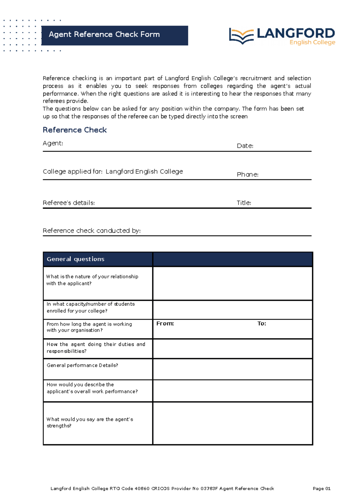 Agent Reference Check Form Langford - Reference checking is an ...