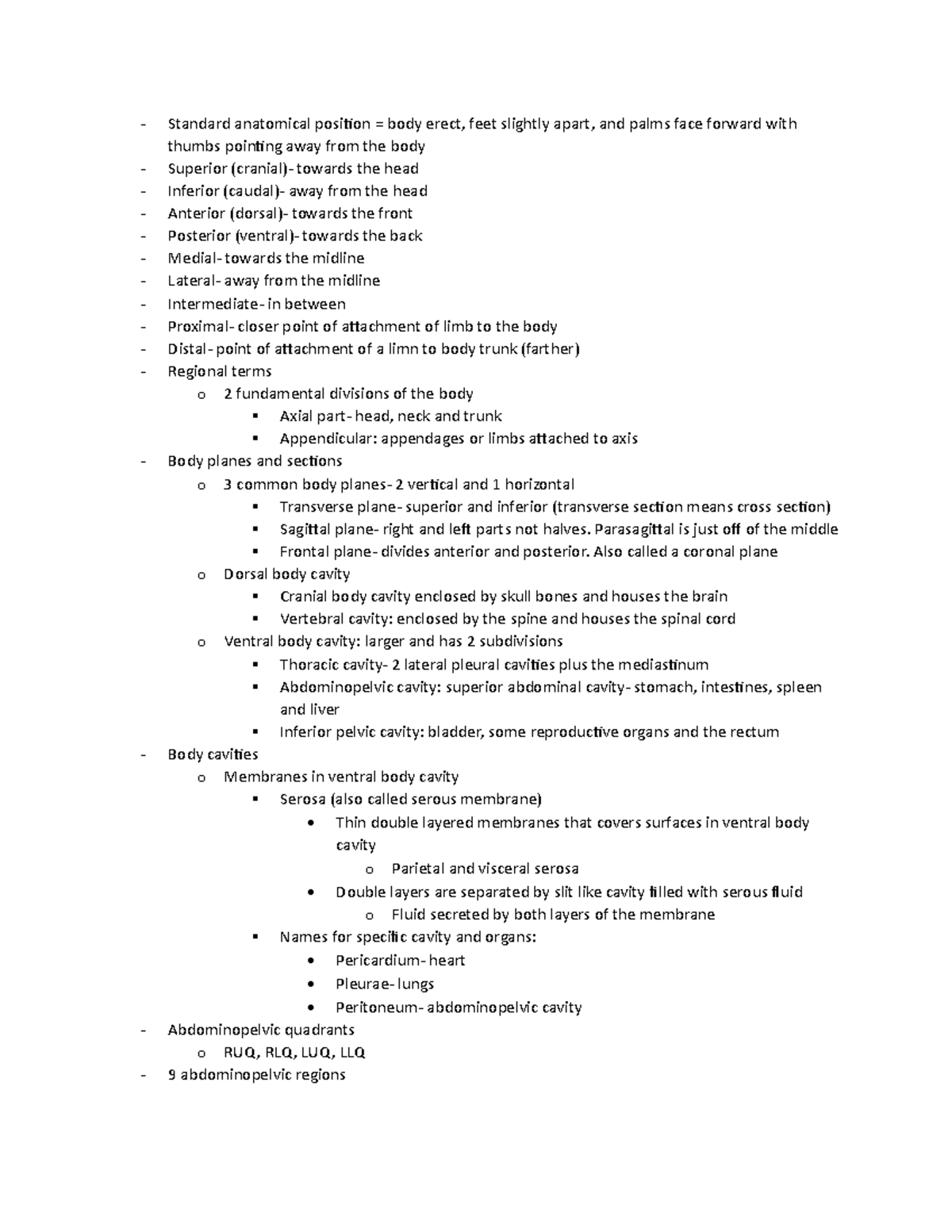 Anatomical terms - Summary Human Anatomy and Physiology II - Standard ...