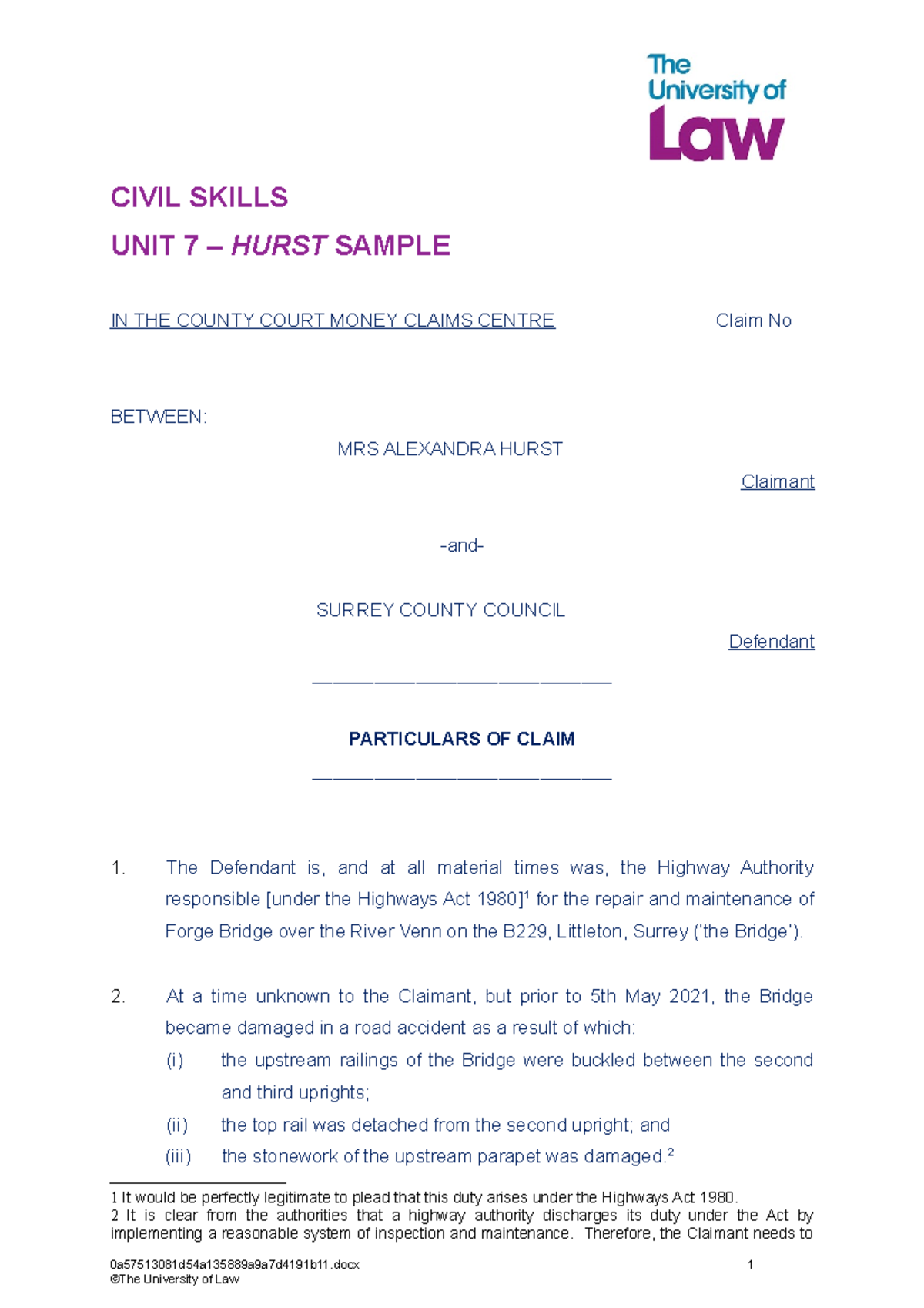 2122 skill civ unit07 ce02 hurst sample poc - CIVIL SKILLS UNIT 7 ...