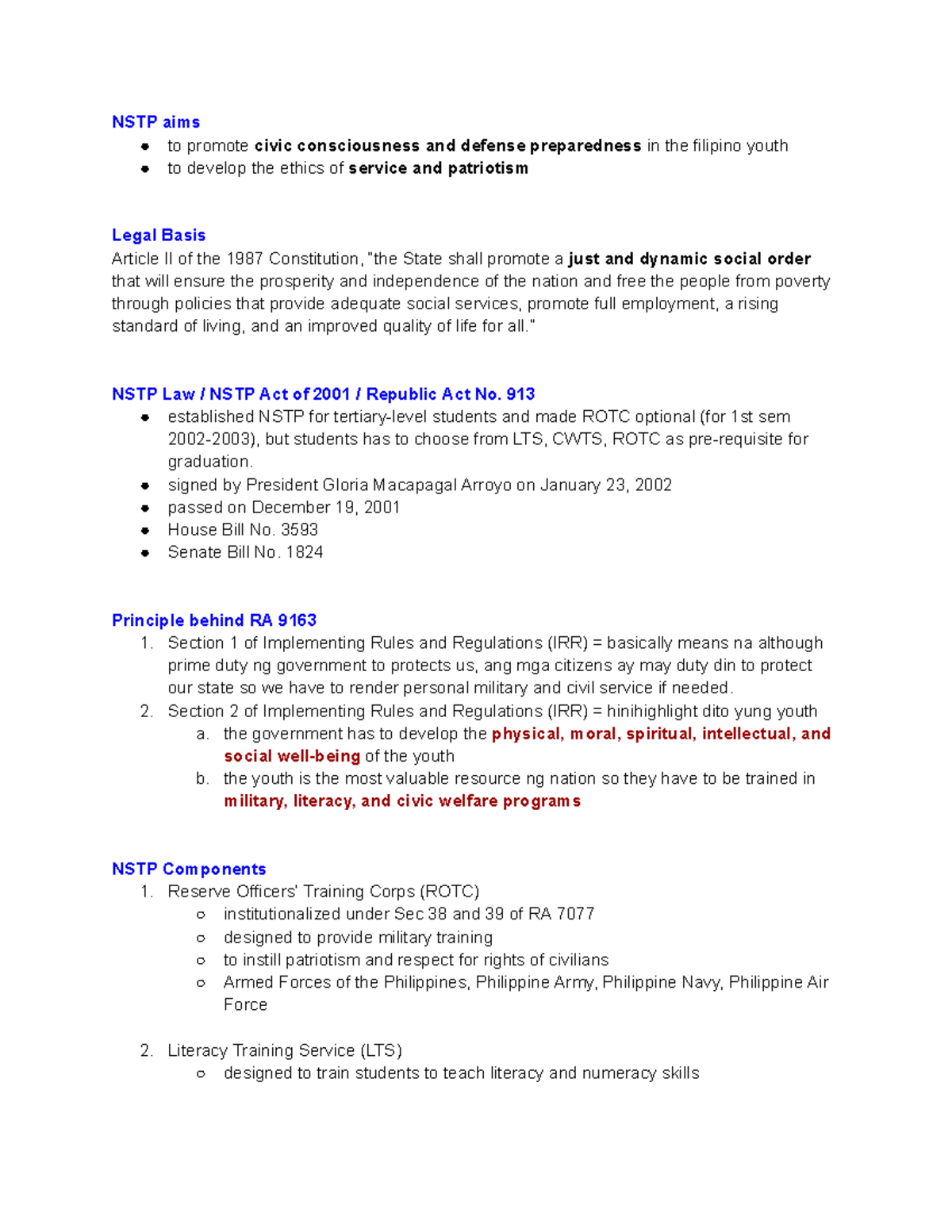 NSTP Reviewer - NSTP aims to promote civic consciousness and defense ...