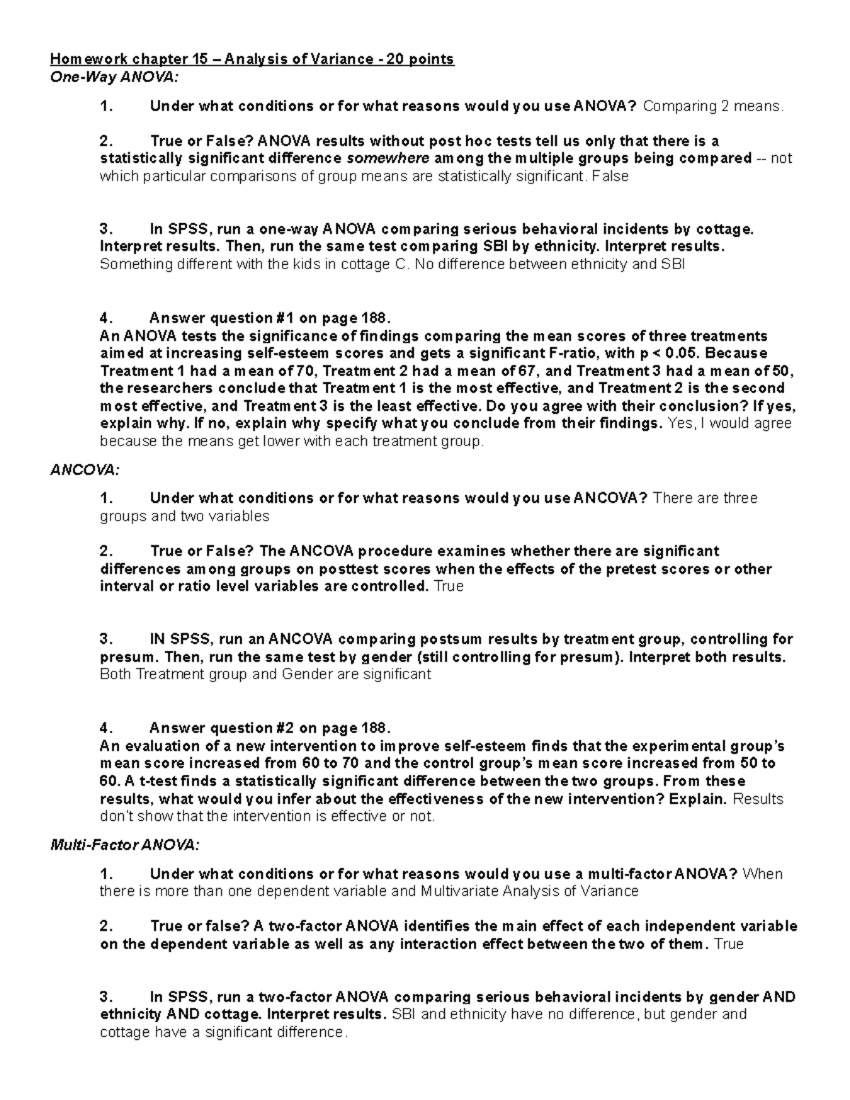 Homework 14 chapter 15 analysis of variance - Homework chapter 15 ...