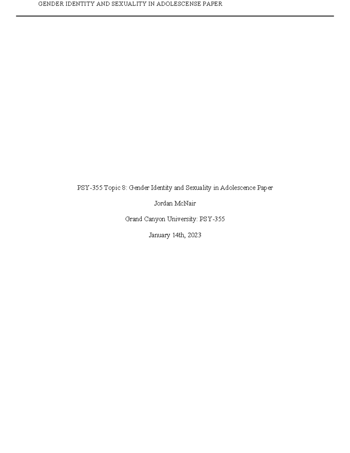 Gender Identity and Sexuality in Adolescence Paper - This period in ...