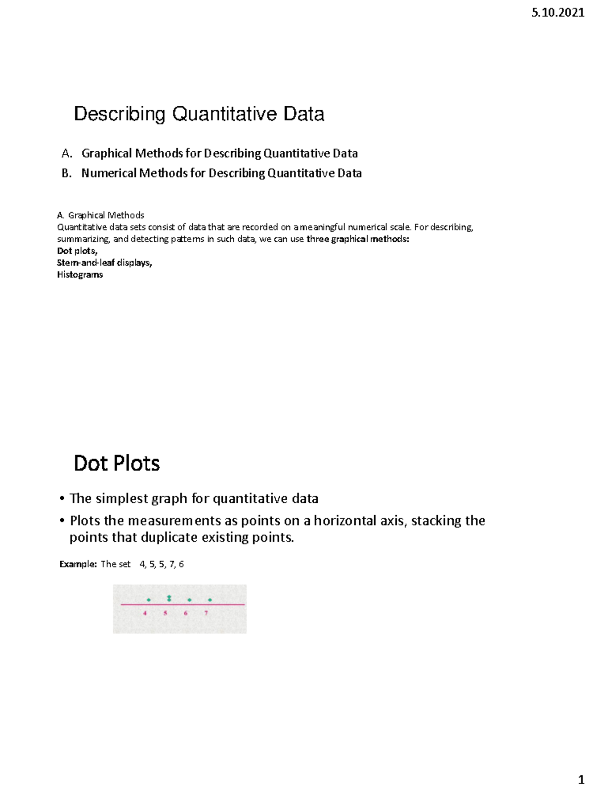Lecture notes 2 - explanation - Describing Quantitative Data A ...