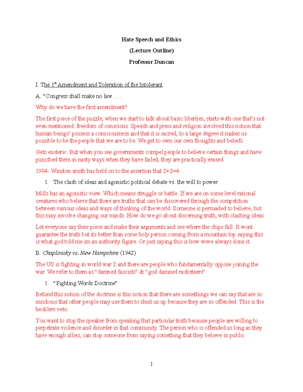 Hate Speech and Ethics Lecture Outline - Hate Speech and Ethics ...