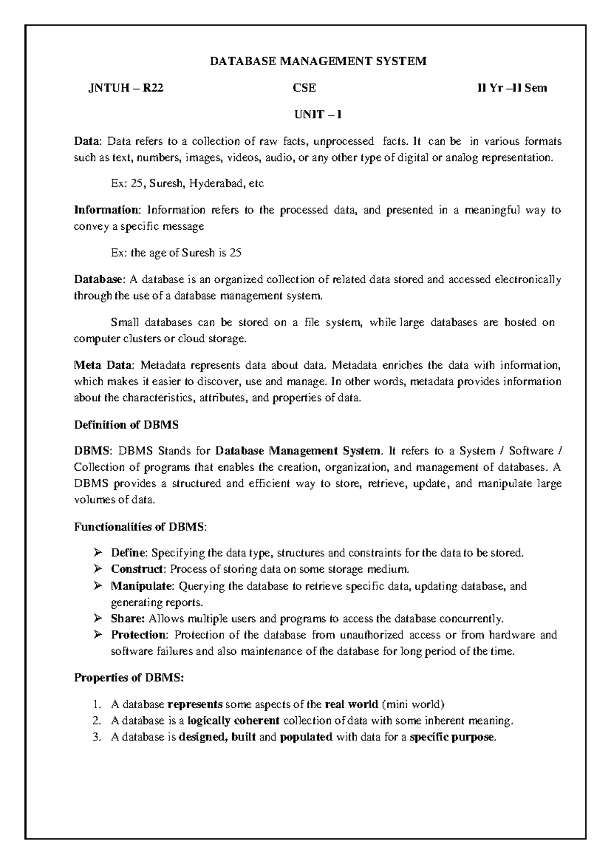 R22- DBMS - Unit - I - CLEA NTES - DATABASE MANAGEMENT SYSTEM JNTUH ...