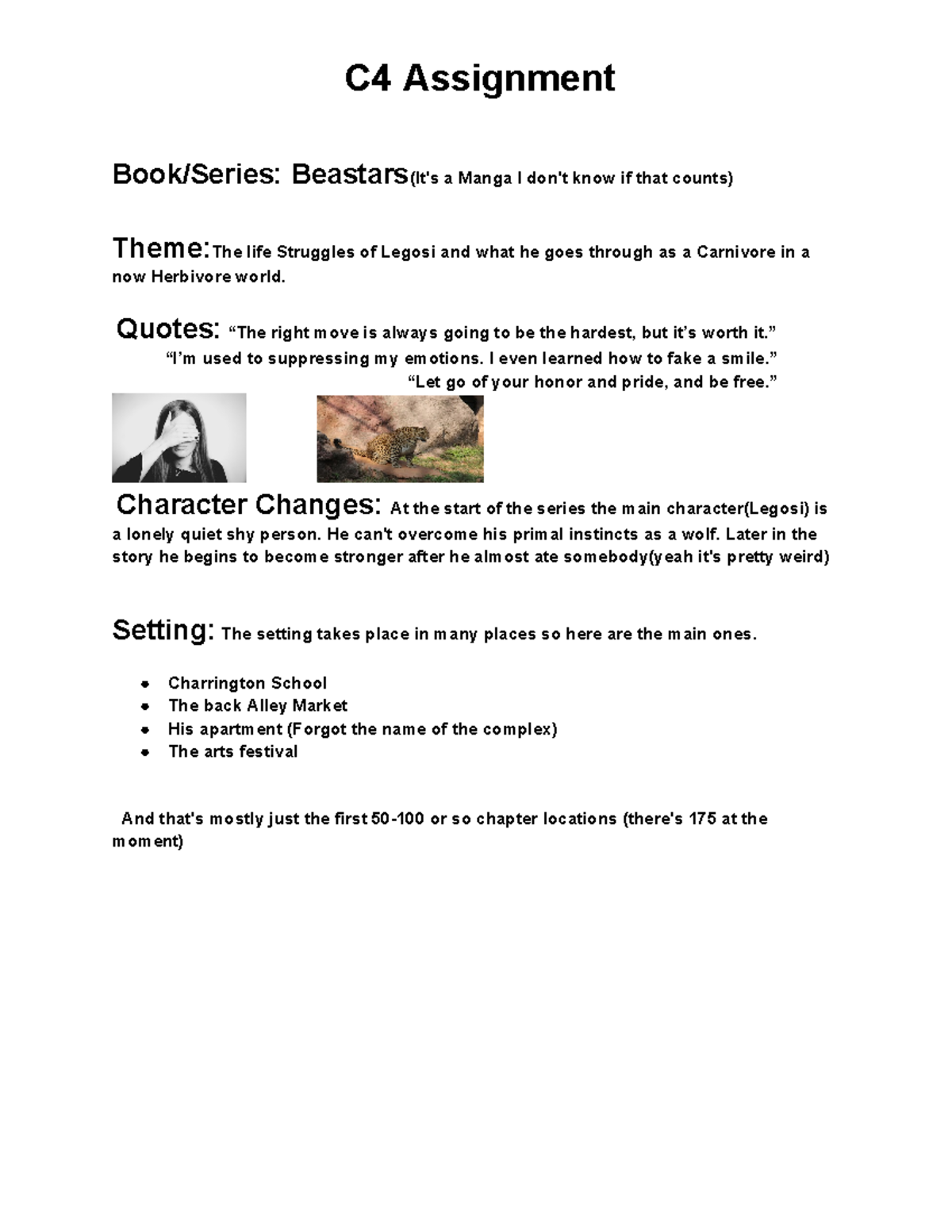 B.S 4 - C4 English assignment - C4 Assignment Book/Series: Beastars(It ...