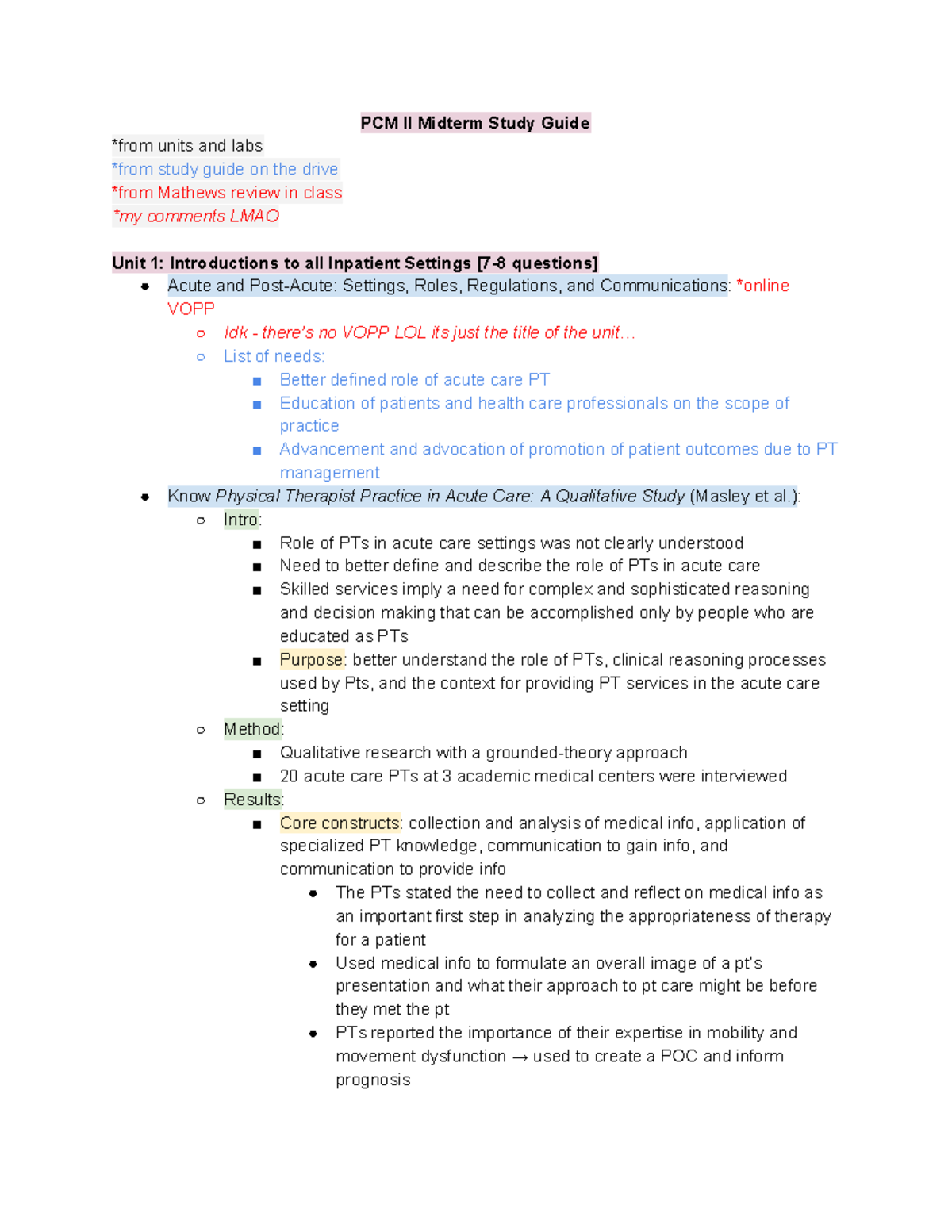 PCM II Midterm Study Guide by Study with an SPT - PCM II Midterm Study ...