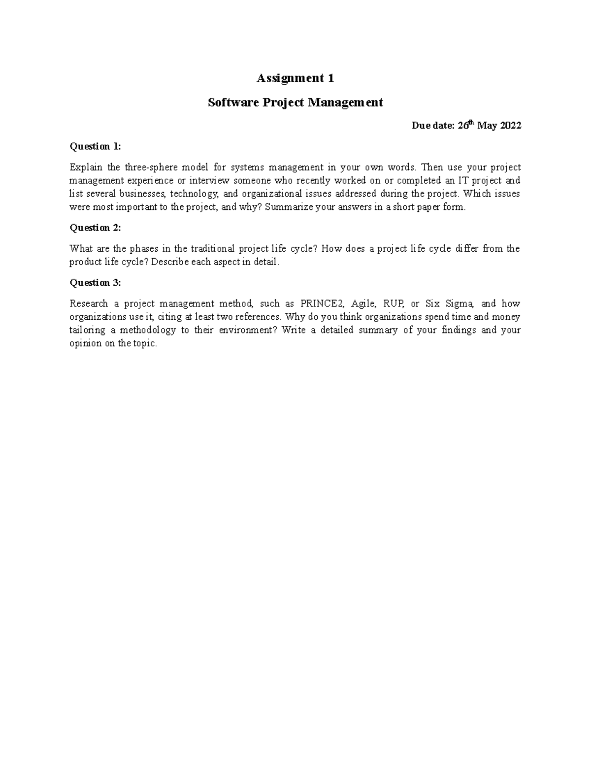 Assignment 1 - Then use your project management experience or interview ...