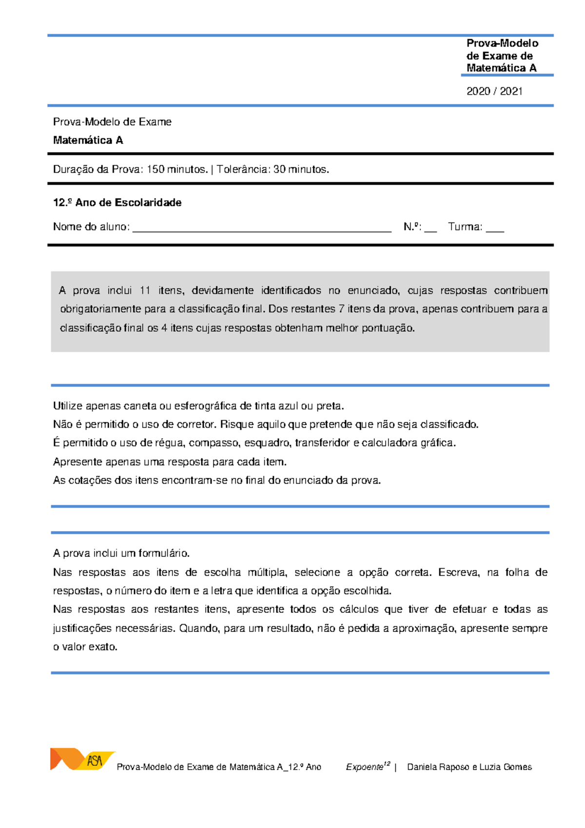 Expoente 12 prova-modelo de exame - Prova-Modelo de Exame de Matemática ...
