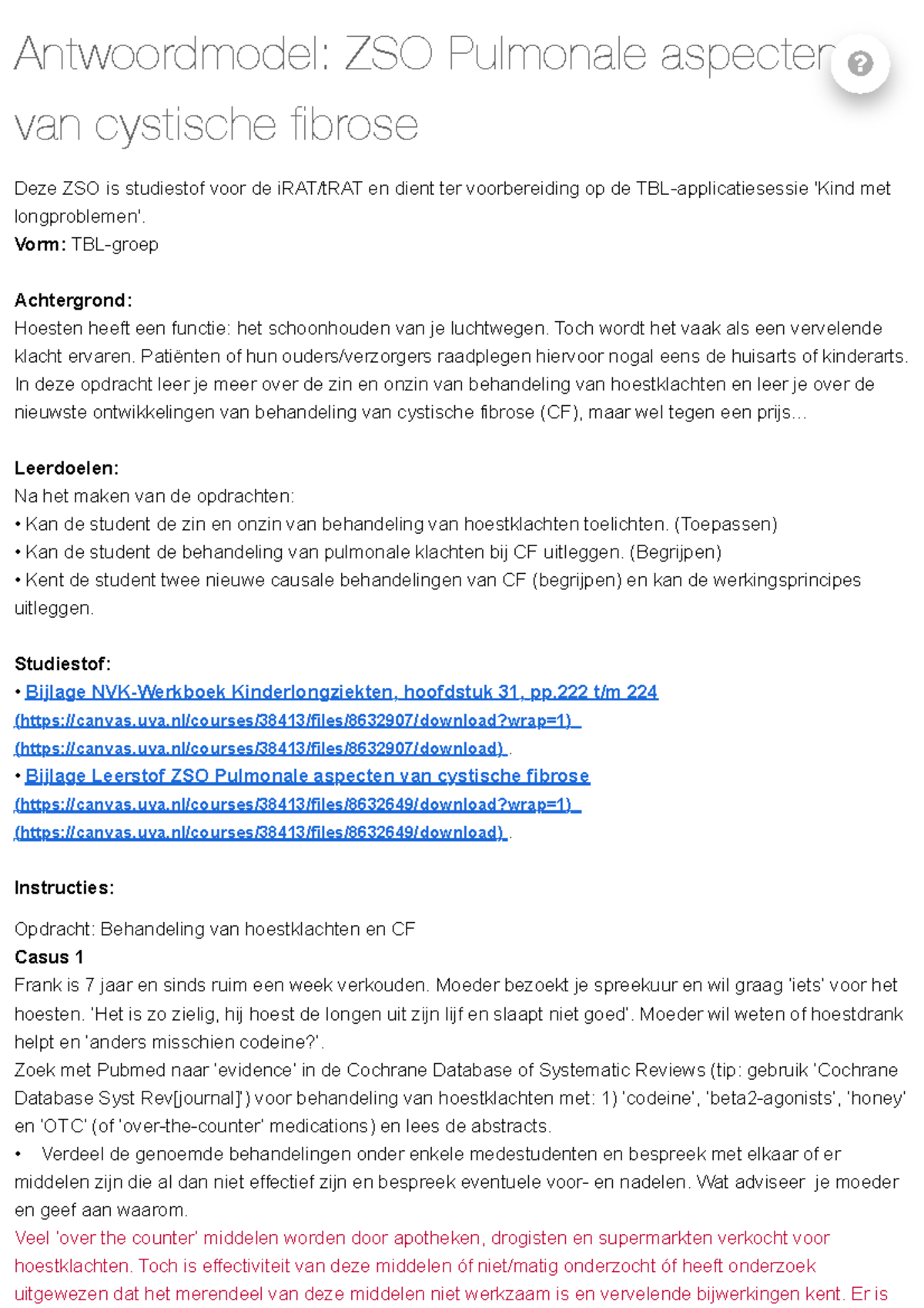 Antwoordmodel ZSO Pulmonale aspecten van cystische fibrose Ontwikkeling ...