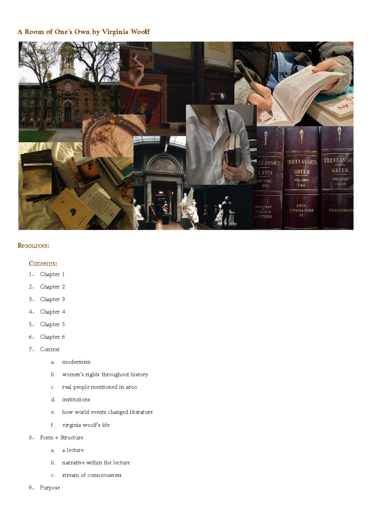 Year 11 Advanced English AROO Notes - A Room of One’s Own by Virginia ...