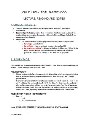 Child Law notes up to week 5 - Child law Lecture notes Week 1 - 03/10 ...