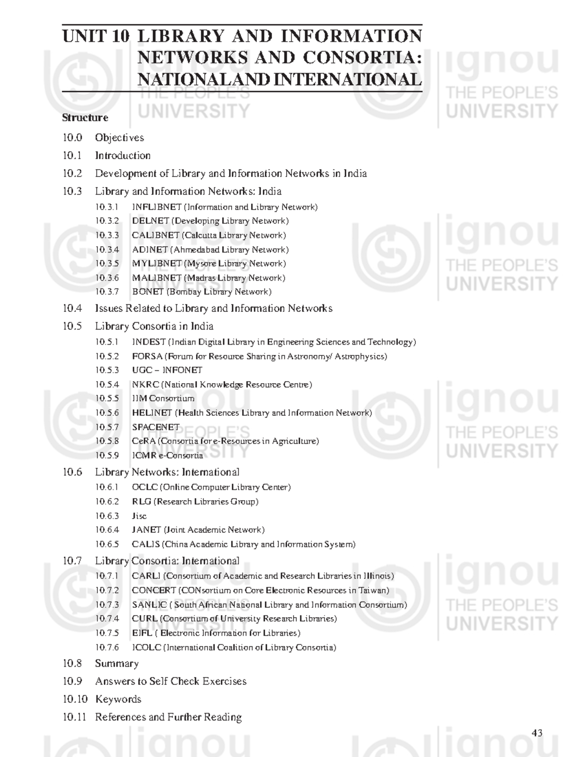 Unit-10 - IGNOU - Library and Information UNIT 10 LIBRARY AND INFORMATION Networks and Consortia ...