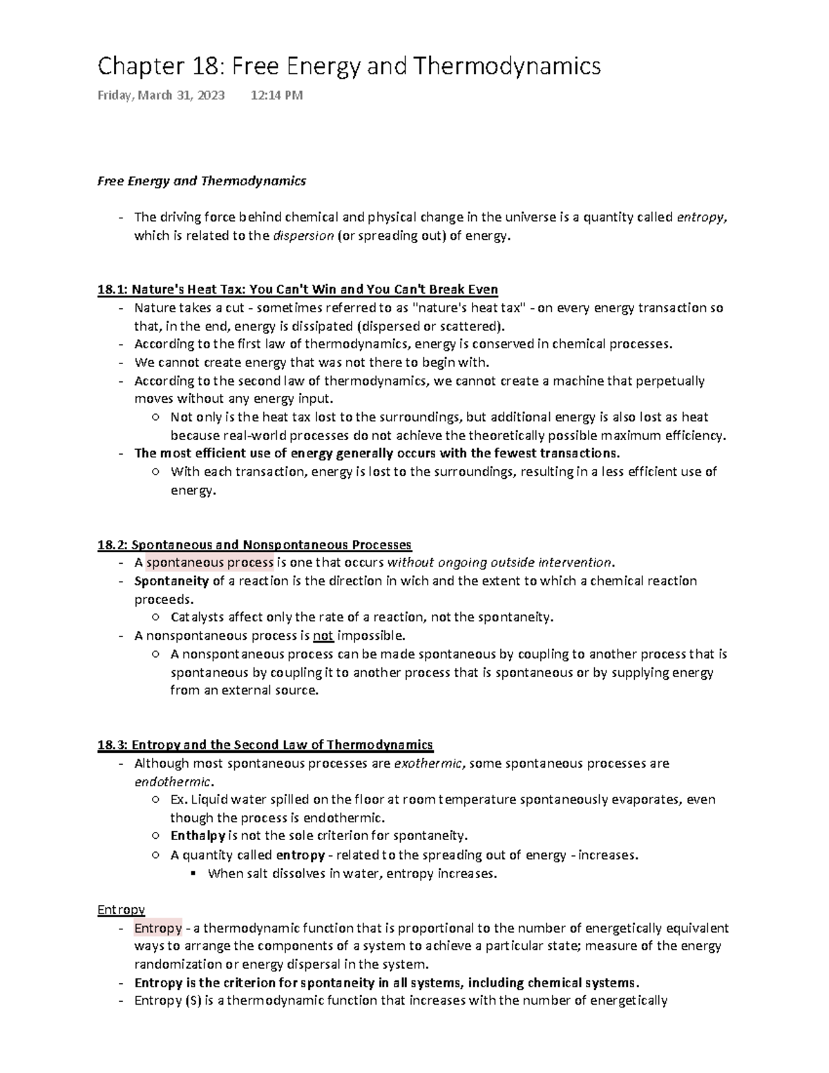 Chapter 18 - Free Energy and Thermodynamics - Free Energy and ...