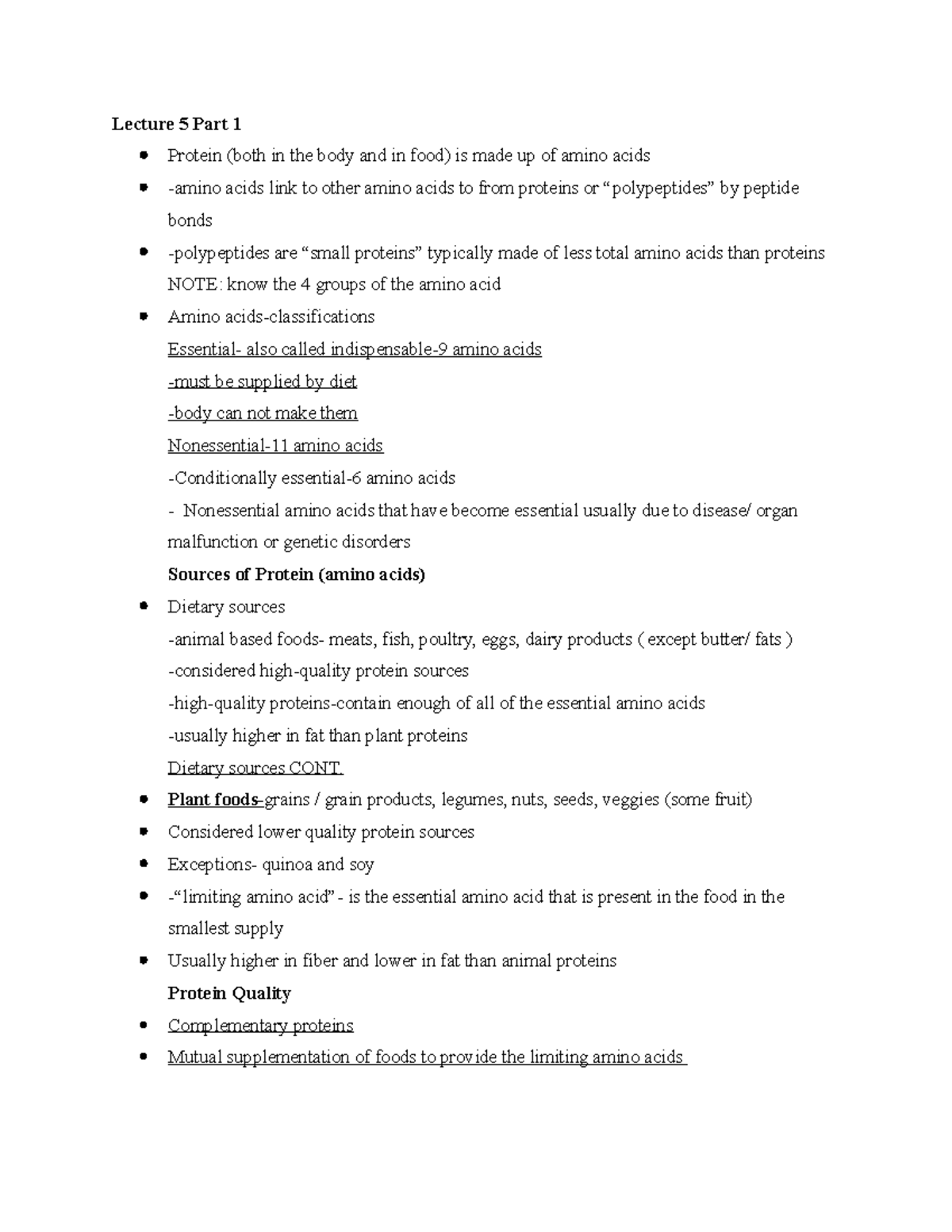 Lecture 5 Proteins - Lecture 5 Part 1 Protein (both in the body and in ...
