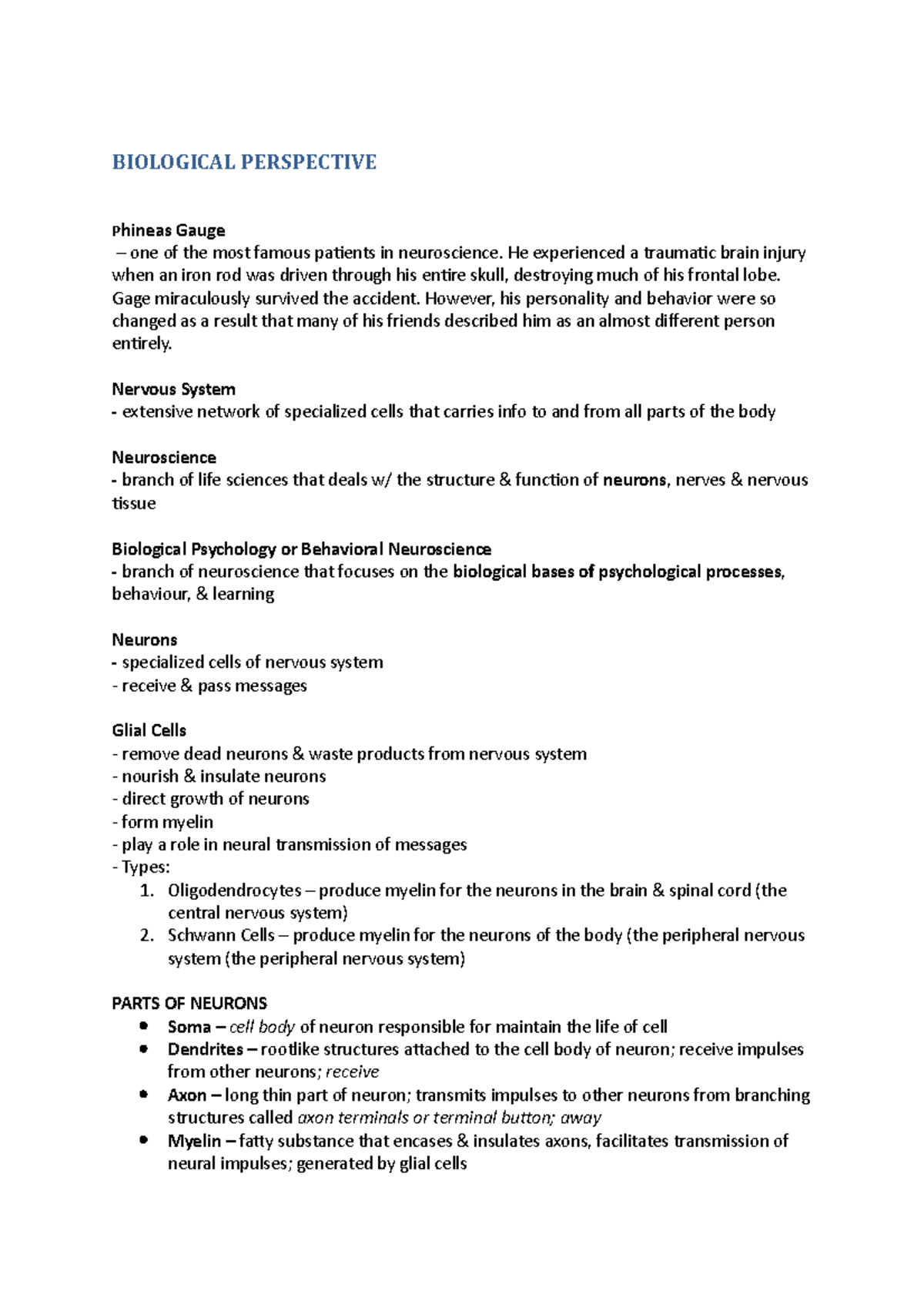 Chapter-2-Biological Perspective - BIOLOGICAL PERSPECTIVE Phineas Gauge ...
