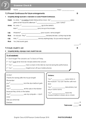 EC A2 Tests - Grammar Check 7A - Grammar Check A Name