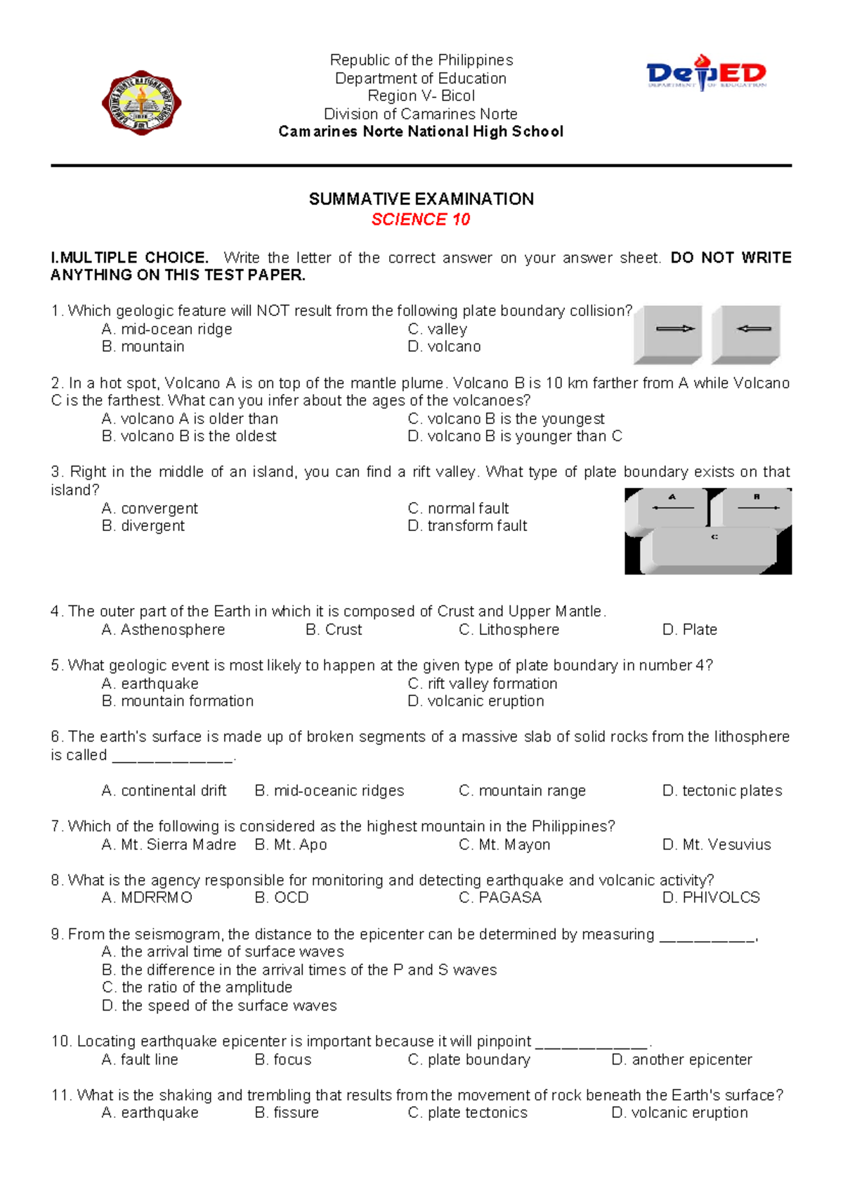1ST Periodical TEST. EDIT. 2023 - Republic of the Philippines ...