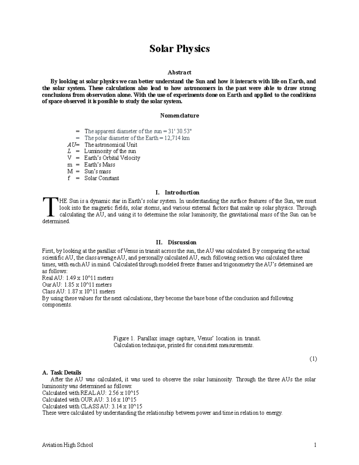 Tech Paper Template - Solar Physics Abstract By looking at solar ...