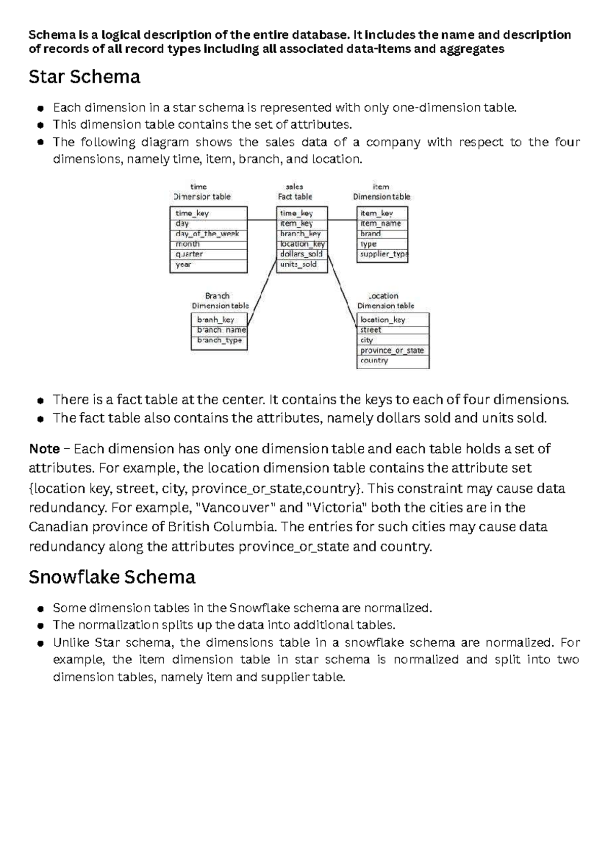 Star Schema - Schema is a logical description of the entire database ...