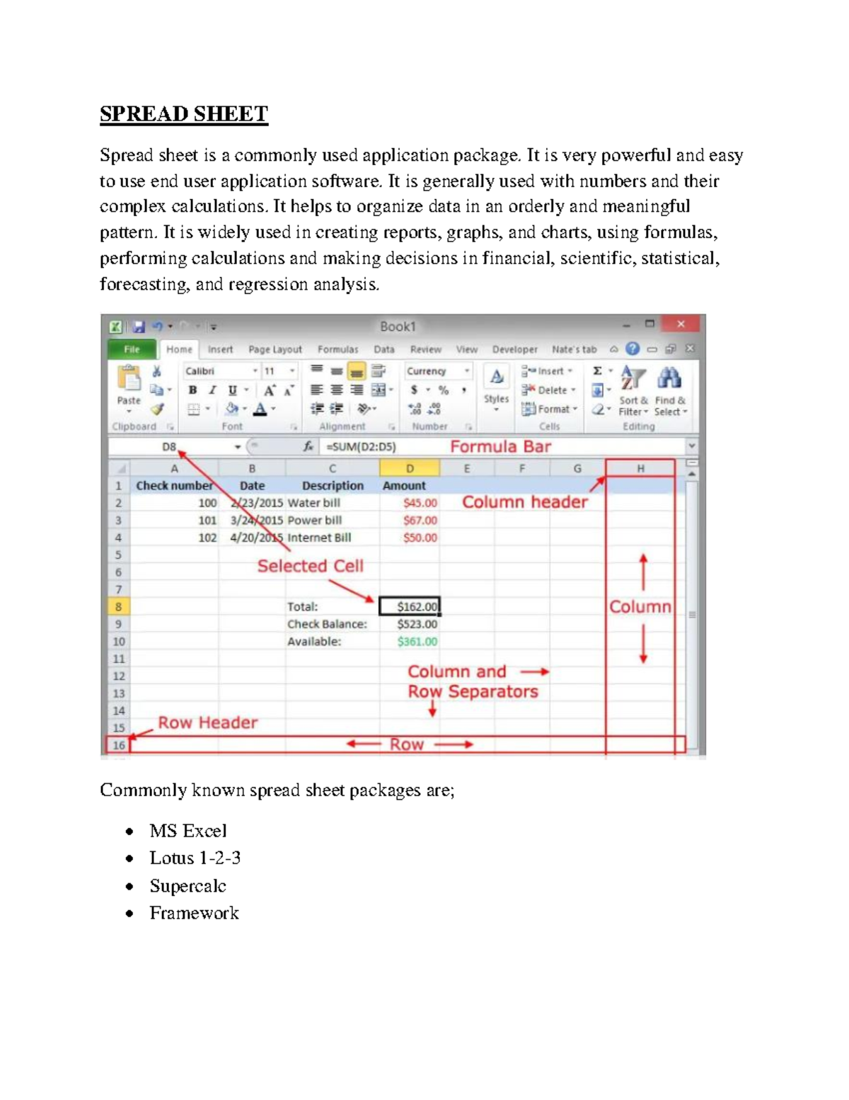 Spread Sheet - Practical work - SPREAD SHEET Spread sheet is a commonly ...