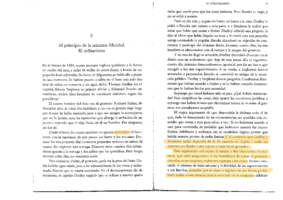 El principio de la máxima utilidad. Utilitarismo. Texto de Sandel ...