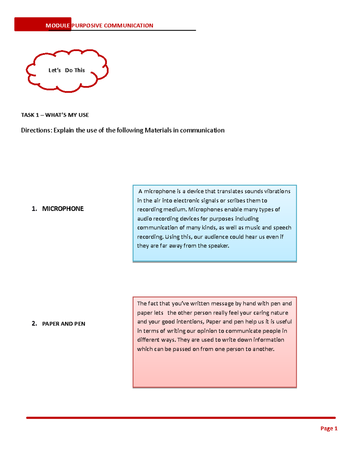 Activity 6 Purposive communication - MODULE PURPOSIVE COMMUNICATION Let’s Do This TASK 1 – WHAT ...