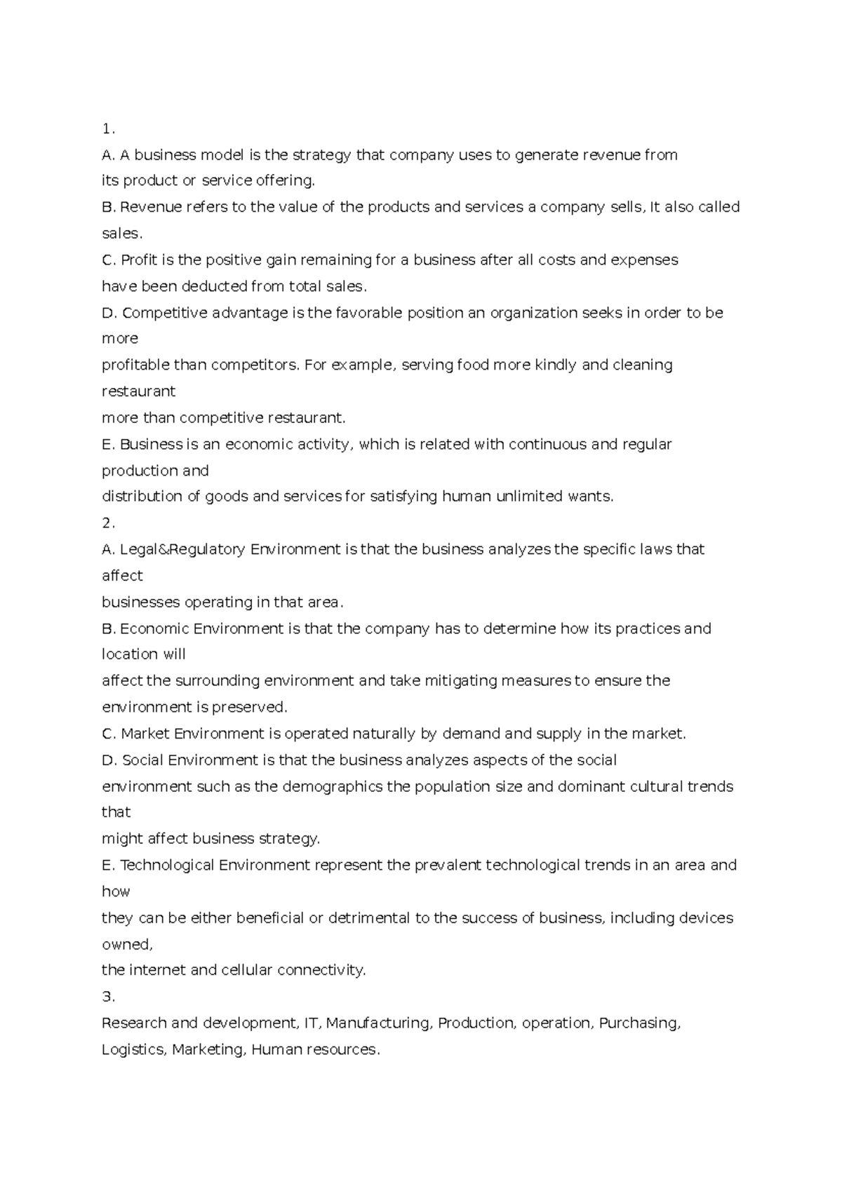 Homework 1 - English essay about business - 1. A. A business model is ...