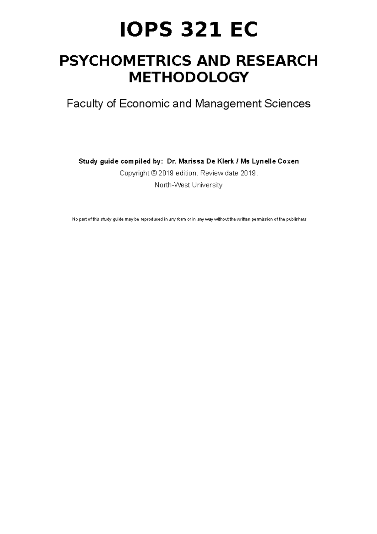 IOPS 321 EC 2022 - IOPS321 - IOPS 321 EC PSYCHOMETRICS AND RESEARCH ...