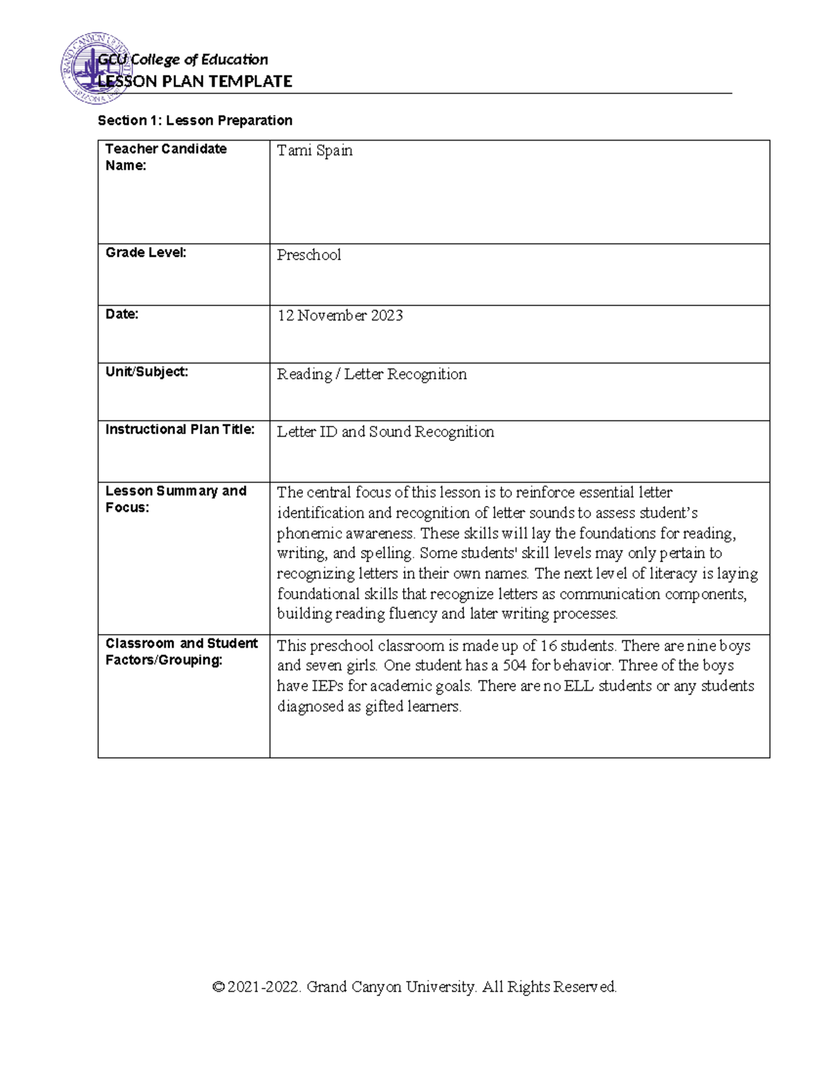Topic 7 Lesson Plan Developing Data-Based Reading Instruction due date ...